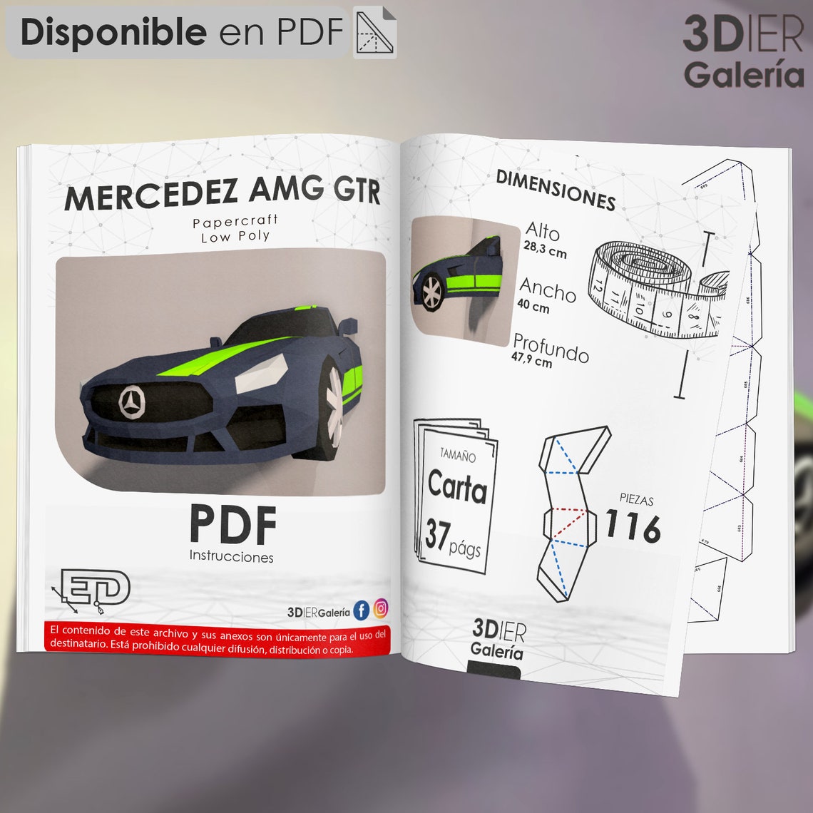 Mercedes Benz AMG GTR Diseño Papercraft Con Plantillas PDF - Etsy