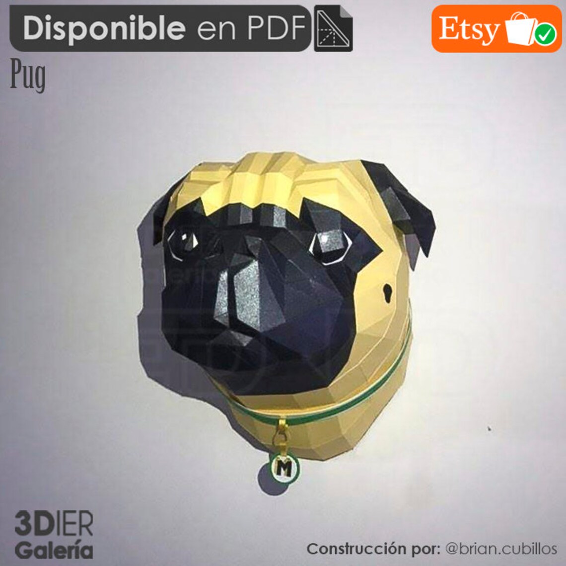 Perro Pug Diseño Papercraft con plantillas PDF para construir | Etsy