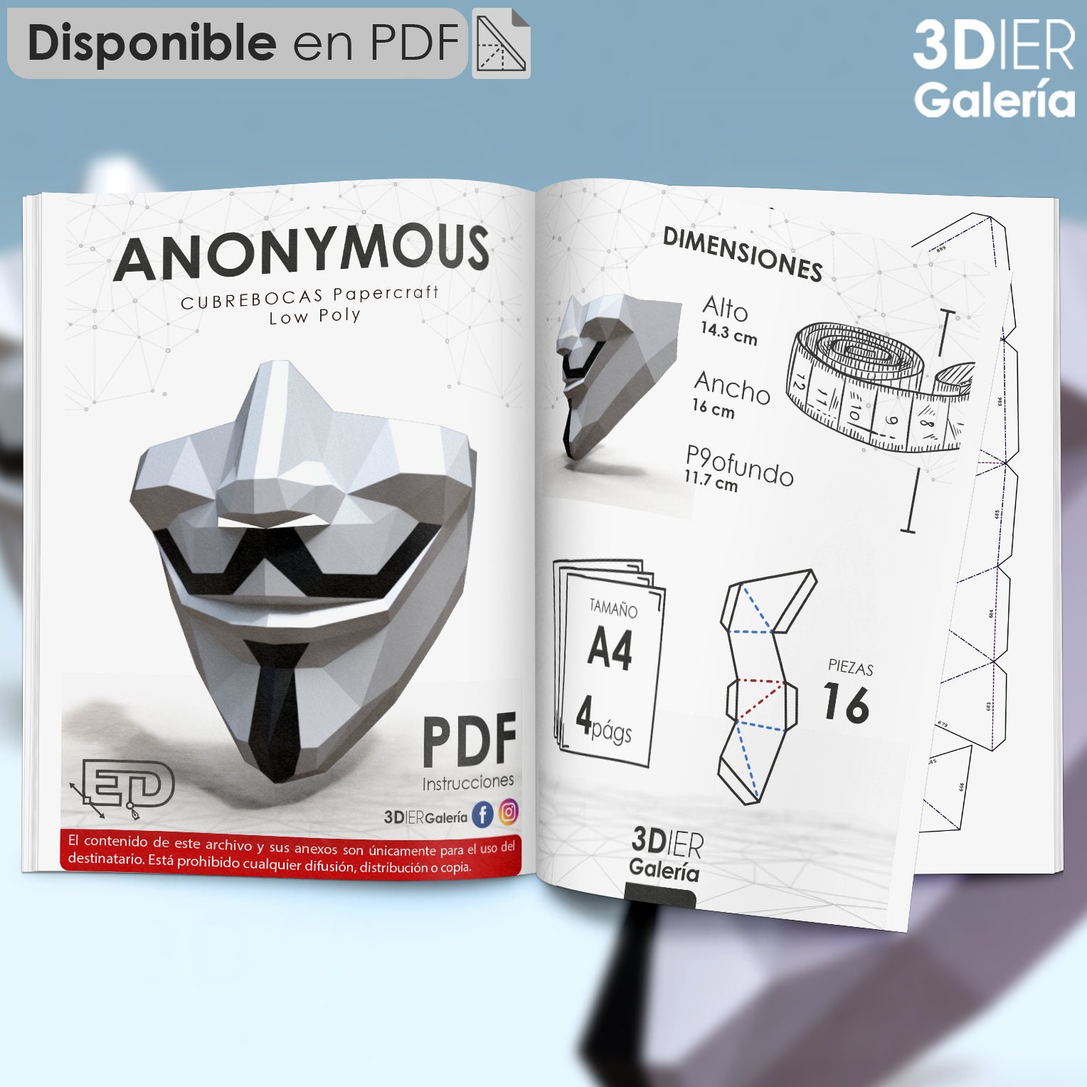 Cubrebocas Anonymous Papercraft con plantillas PDF para - Etsy México