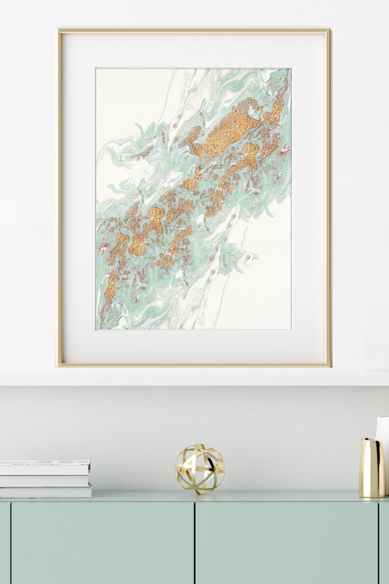 Turquoise Gold Abstract Painting Acrylic Pour Painting Gold | Etsy