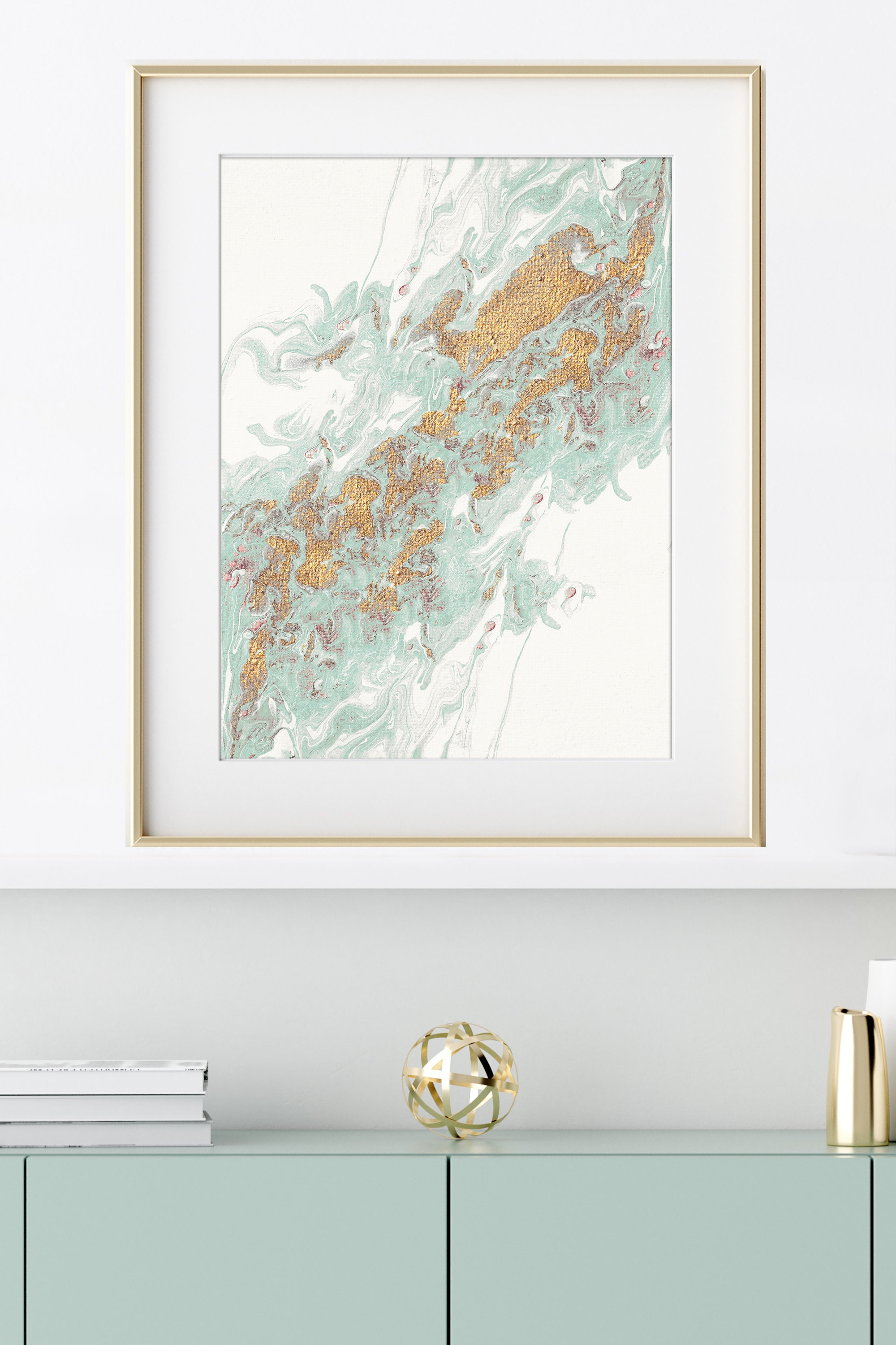 Turquoise Gold Abstract Painting Acrylic Pour Painting Gold | Etsy