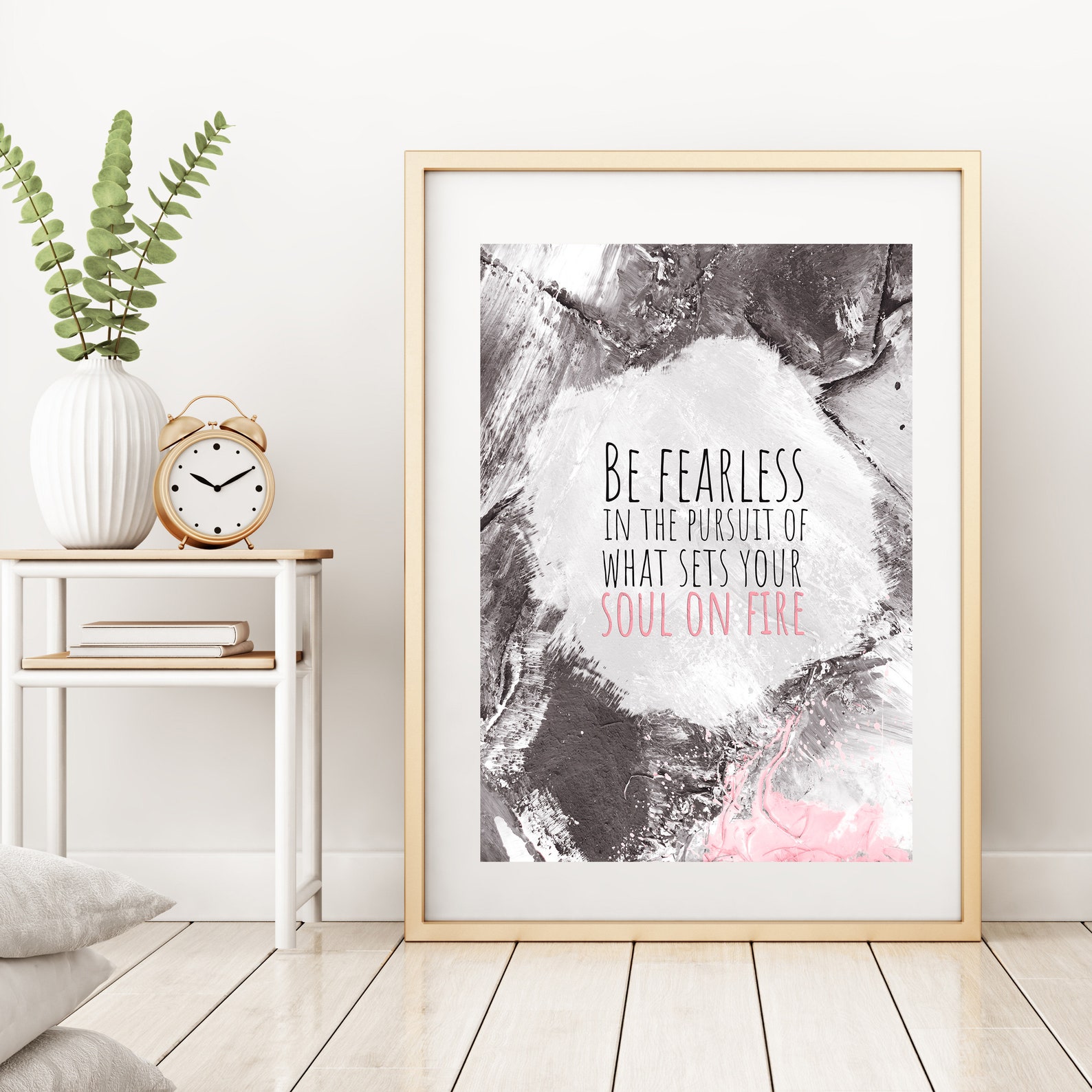 Be Fearless Quote PRINTABLE Wall Art, Black Pink Abstract Painting ...