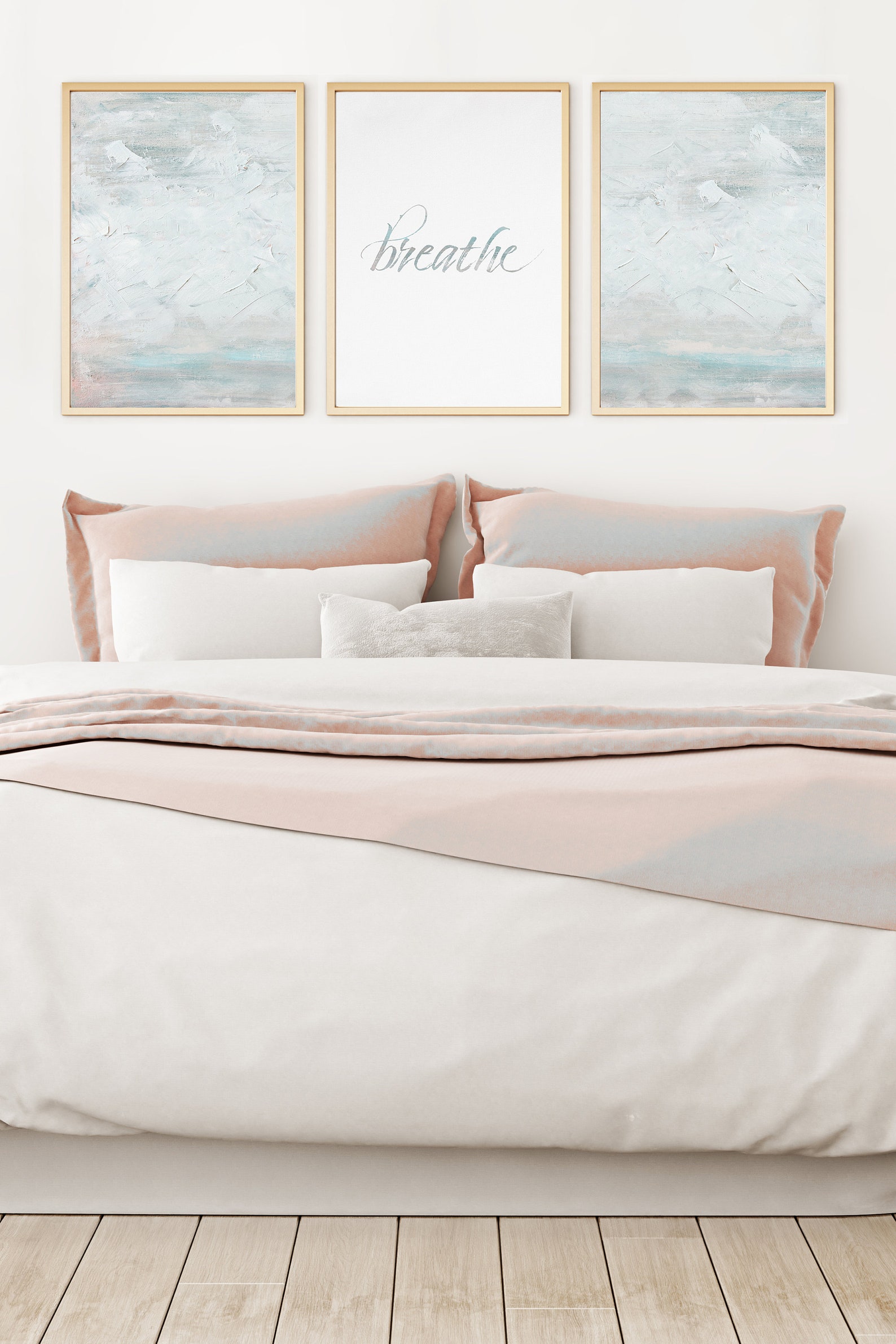 3 Piece Wall Art breathe, Blue Blush Set of 3 Prints DIGITAL DOWNLOAD ...