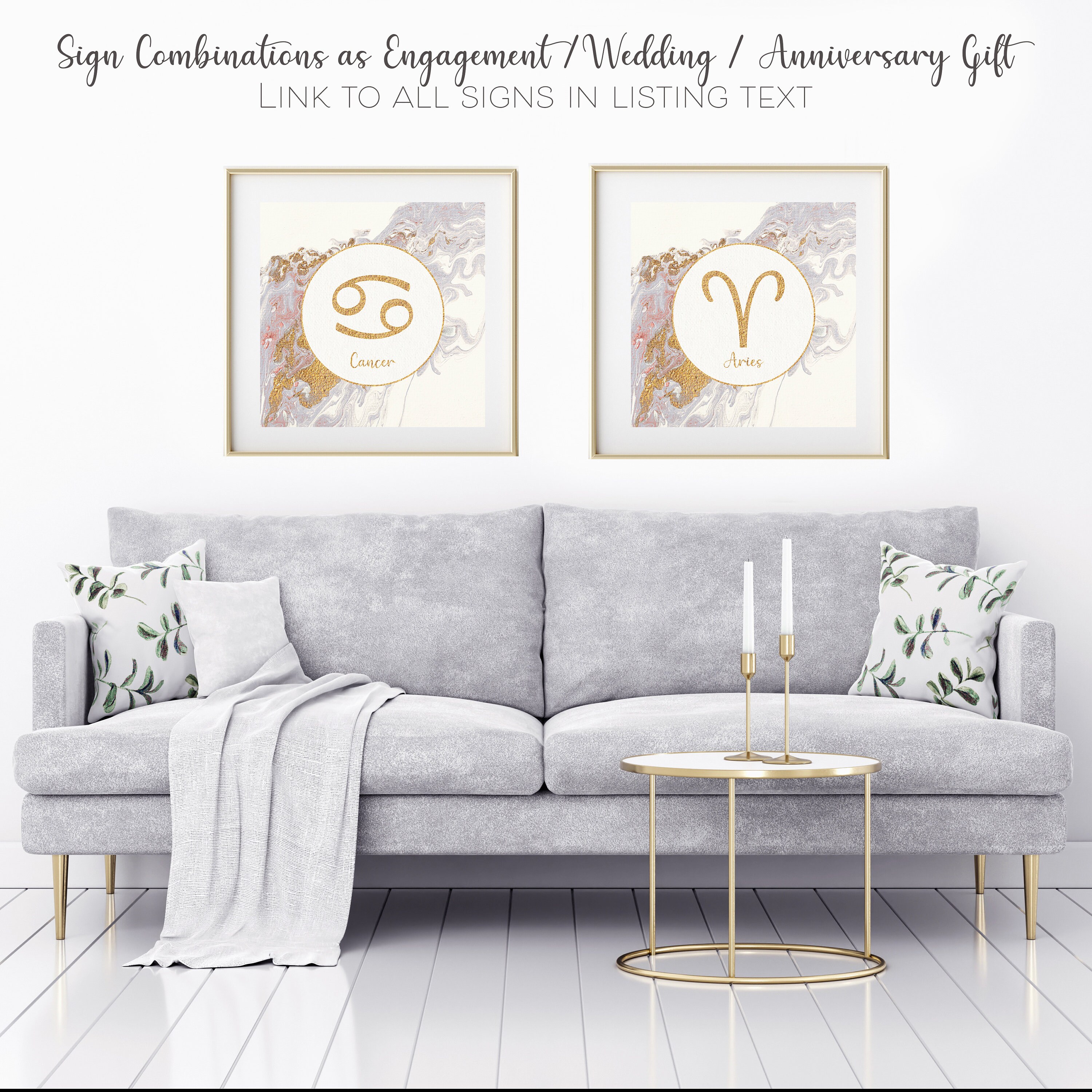 Aries Abstract Painting Gold Gray Zodiac Print DIGITAL - Etsy