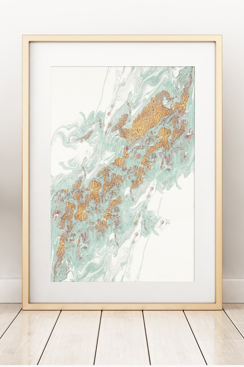 Turquoise Gold Abstract Painting Acrylic Pour Painting Gold | Etsy