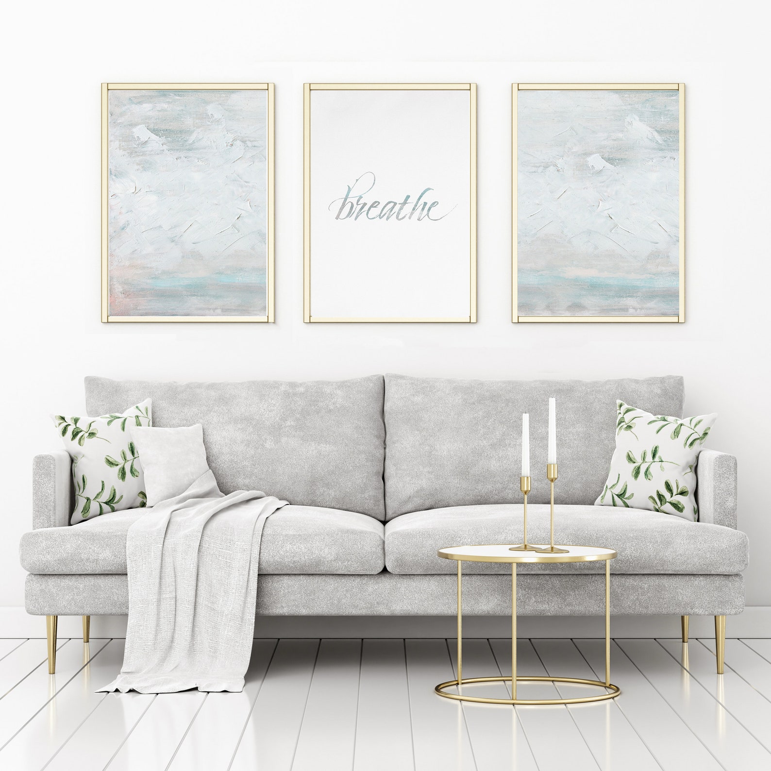 3 Piece Wall Art breathe, Blue Blush Set of 3 Prints DIGITAL DOWNLOAD ...