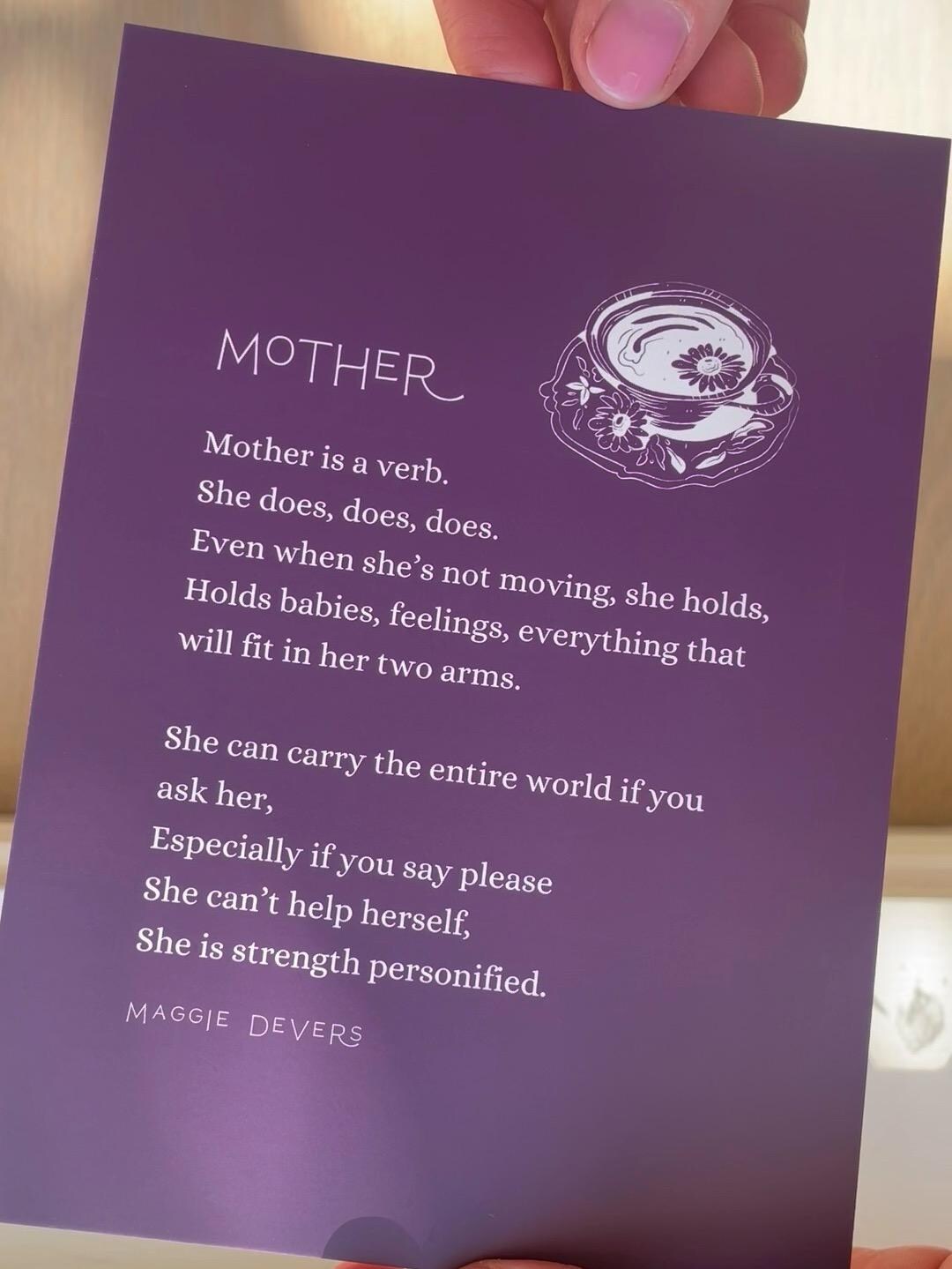 Mother Poetry Art Print - Original Poem by Maggie Devers, From the Book ...