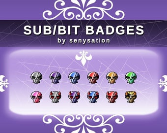 6 Twitch Sub Badges Skull, Halloween, Skeleton, Goth, Cute, Bit, Cheer ...