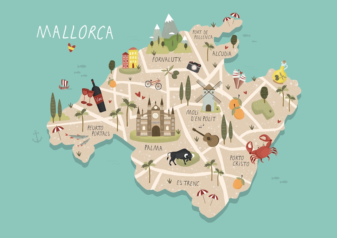 Map Mallorca, Art Print - Etsy
