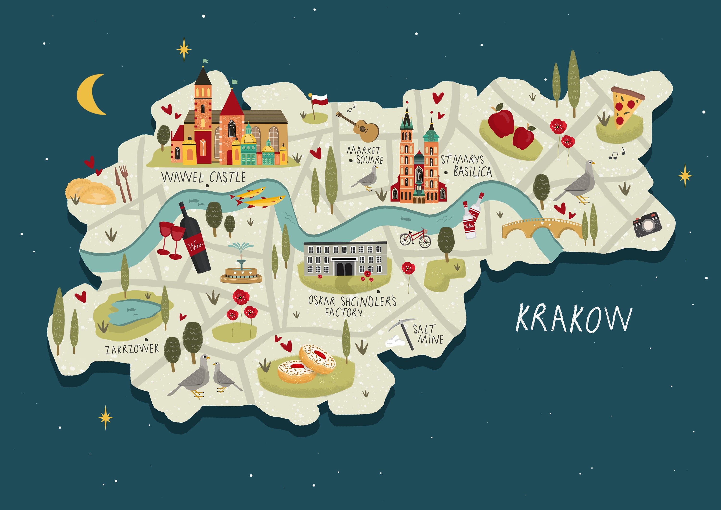 Map Krakow, Art Print - Etsy