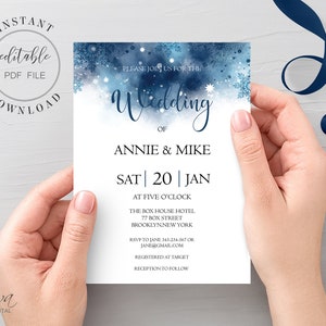 Blue Winter Wedding Invitation Template Printable Blue and White ...