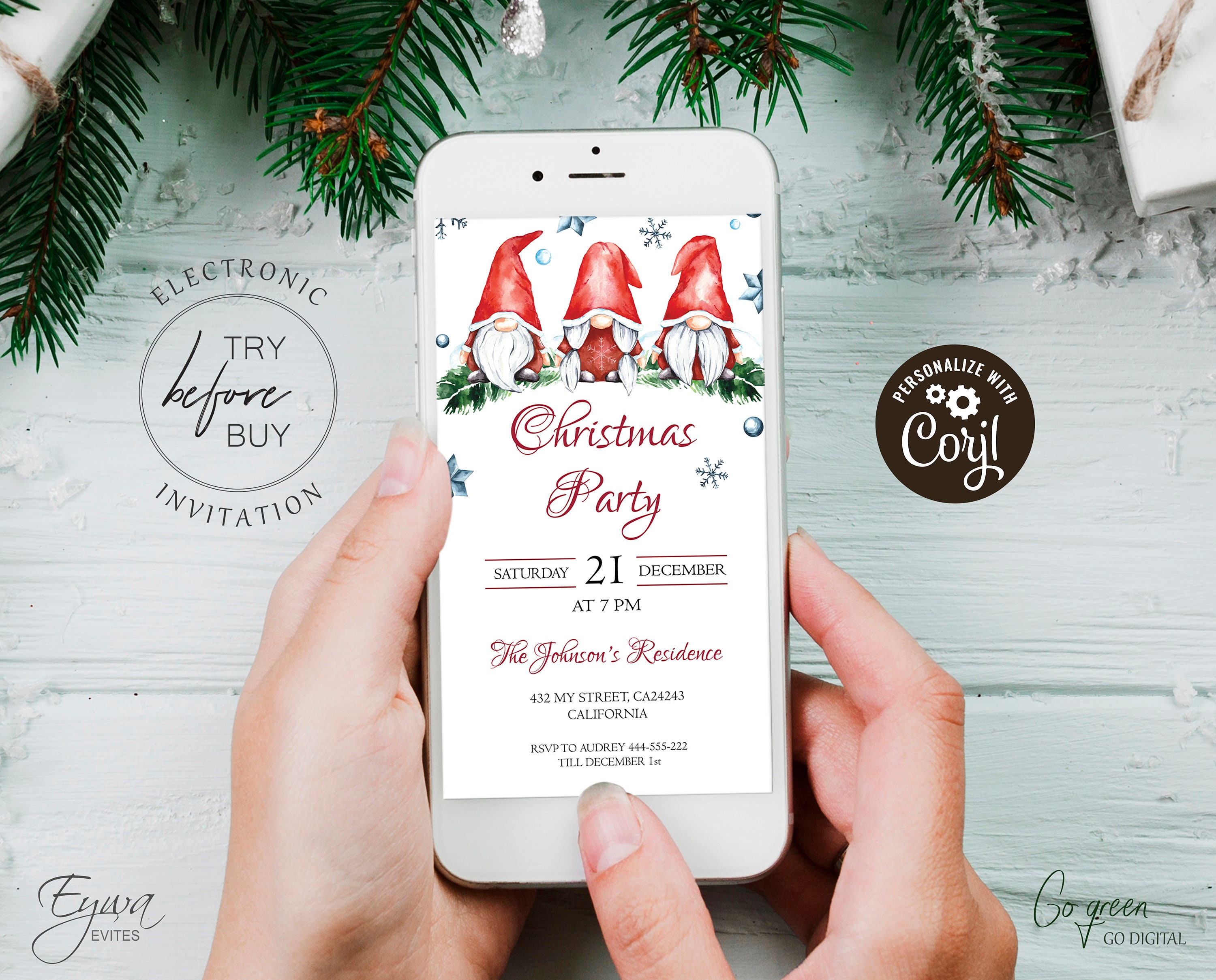 Christmas Gnomes Party Invitation Template Holiday Dinner Invite ...