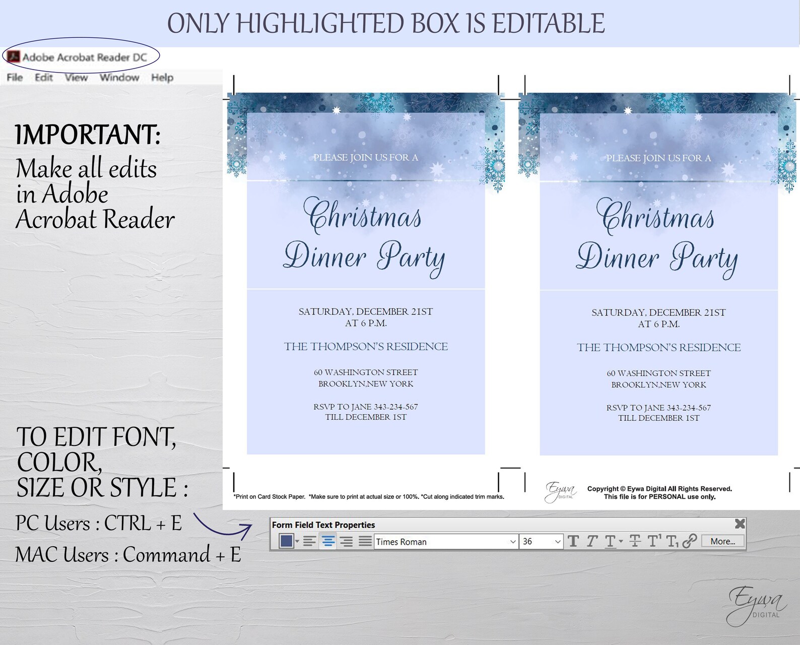 Blue Christmas Invitation Template Christmas Dinner Party - Etsy
