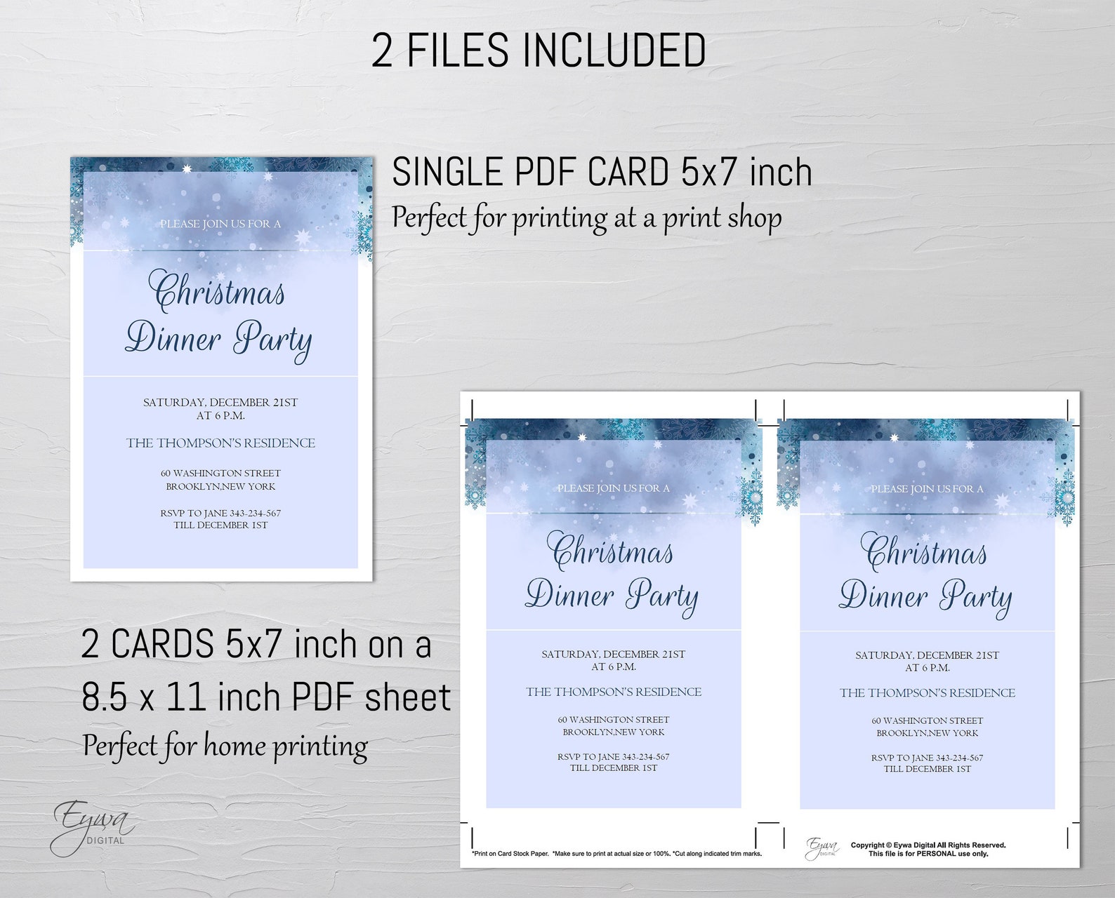 Blue Christmas Invitation Template Christmas Dinner Party - Etsy