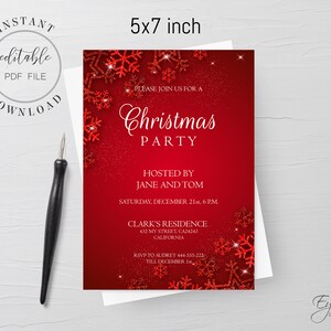 Red Christmas Invitation Template Christmas Party Invite With ...