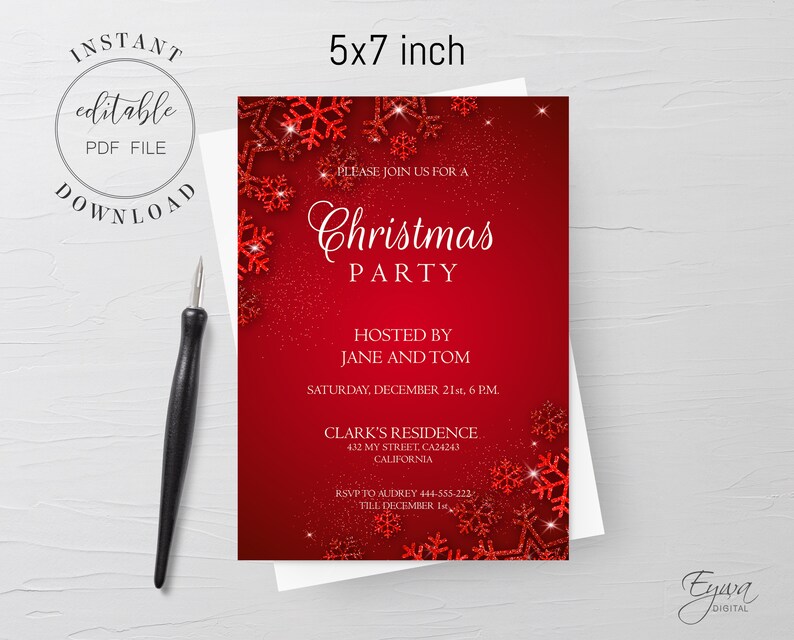 Red Christmas Invitation Template Christmas Party Invite With ...
