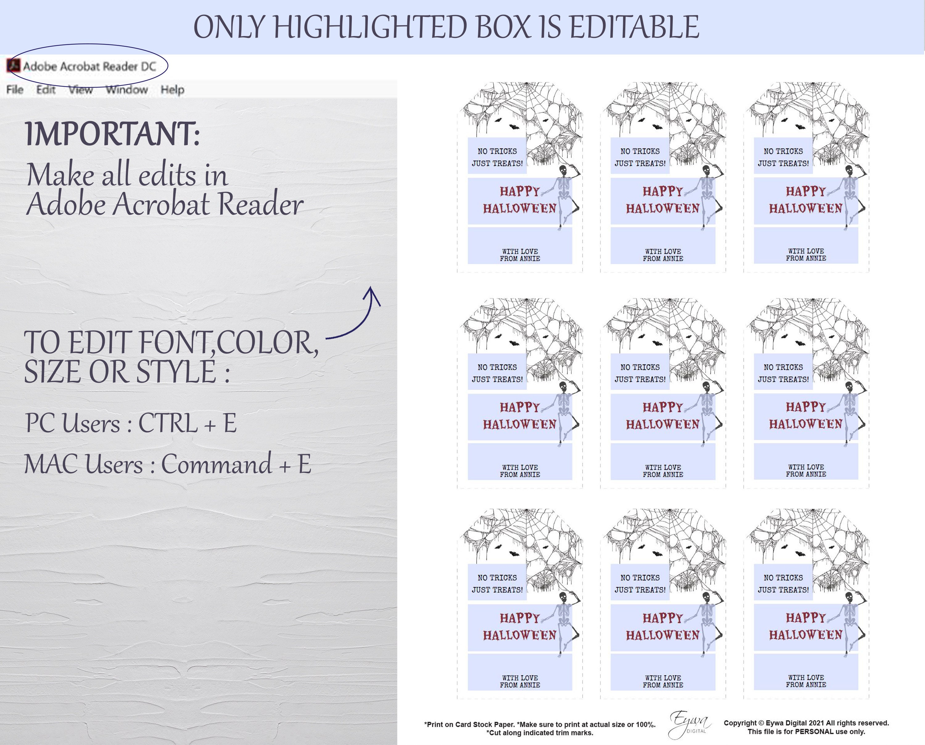 Skeleton Gift Tag Template Trick or Treat Favor Tag Printable - Etsy