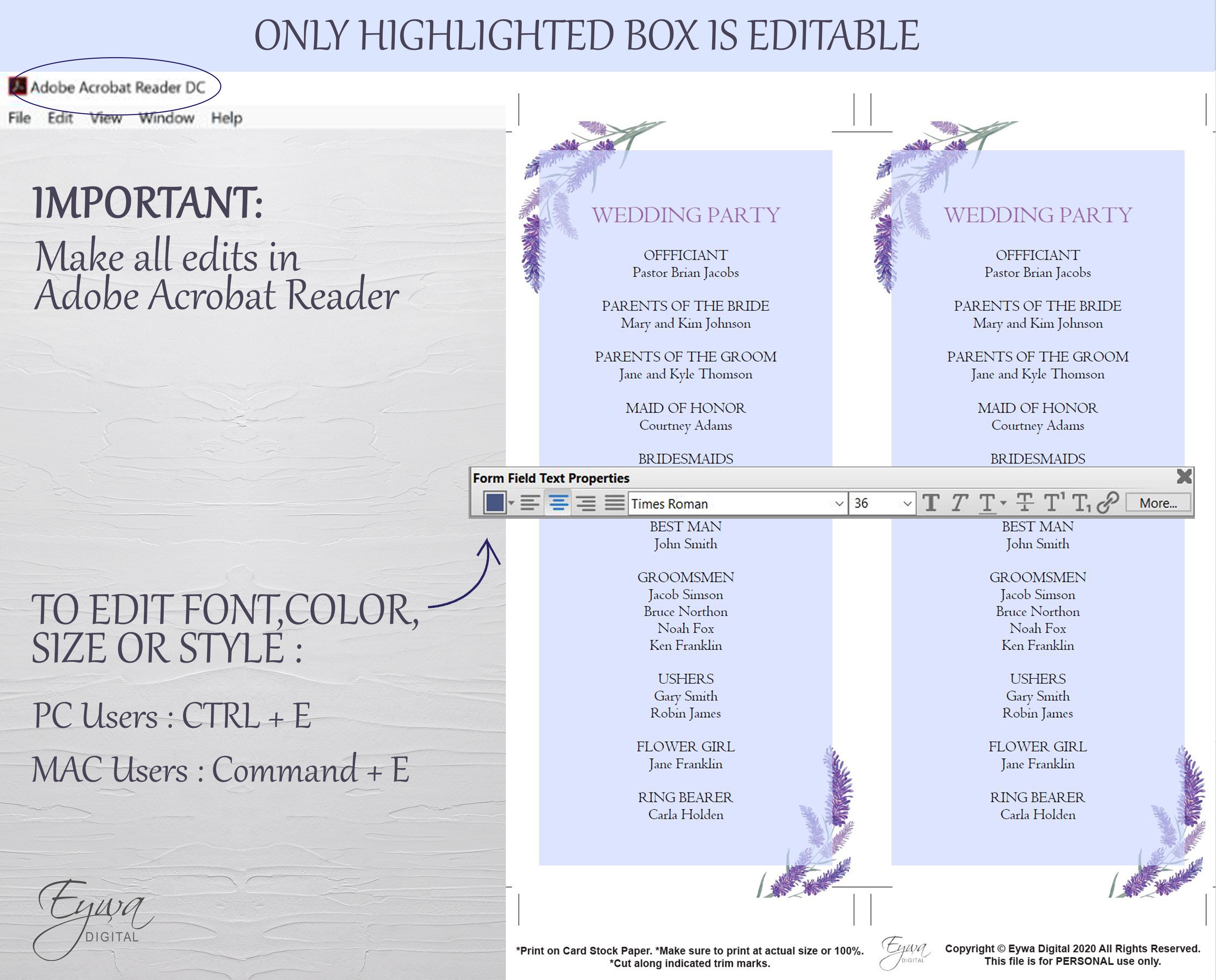 Lavender Wedding Program Template Editable Violet Wedding - Etsy