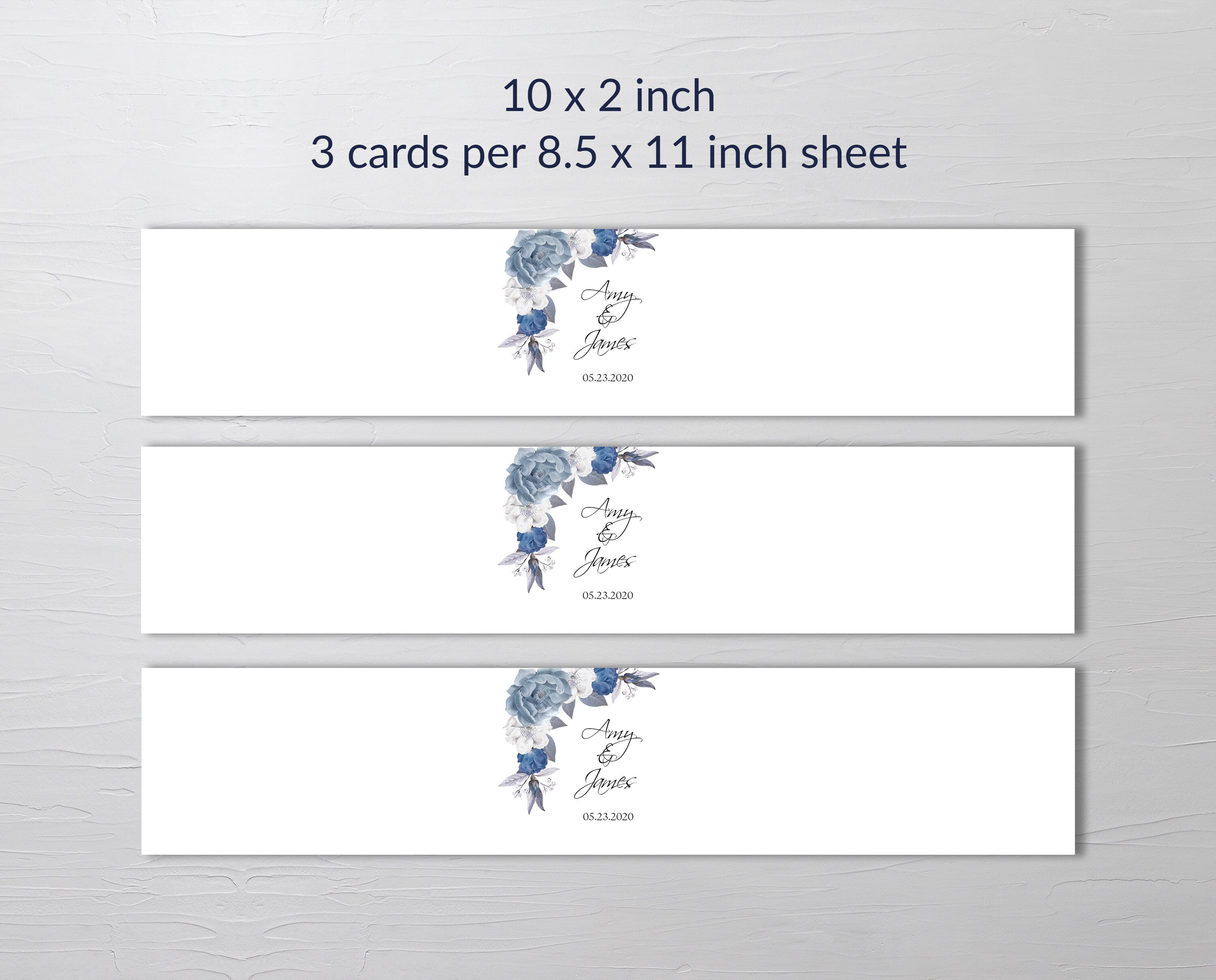 Silver Blue Floral Water Bottle Label Template: Editable Wedding Decor ...