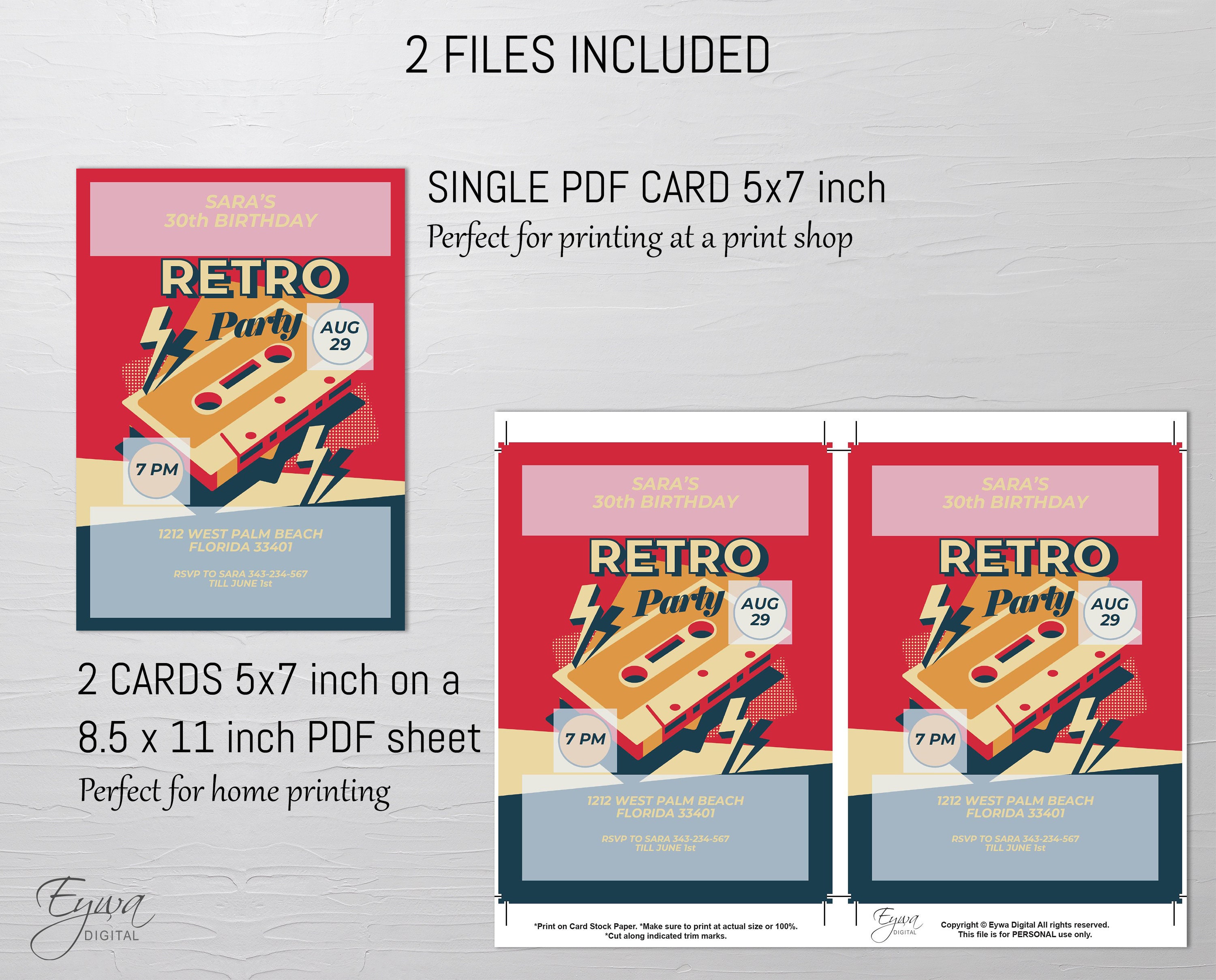 Retro Birthday Invitation Template Editable 70s 80s Birthday - Etsy