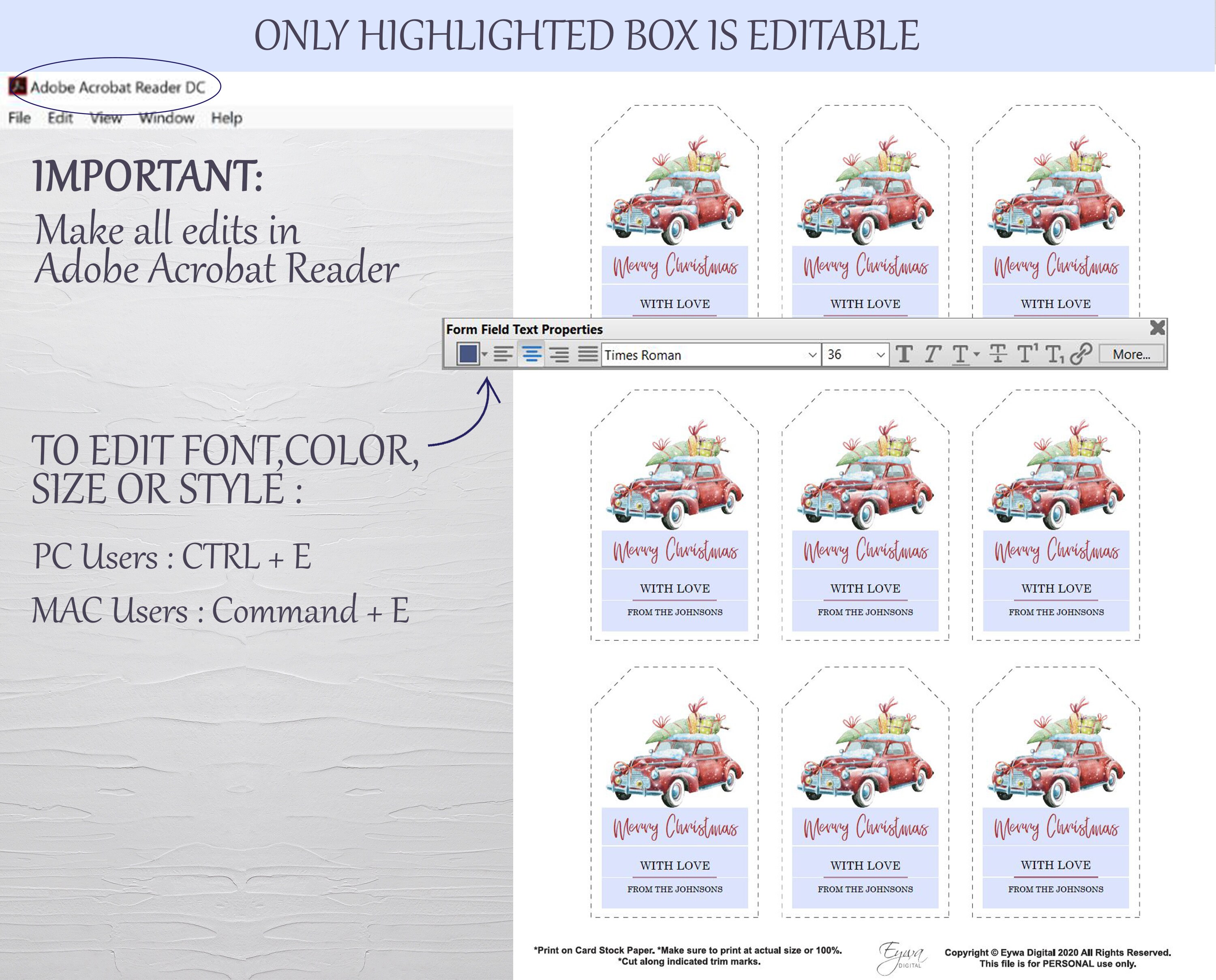 Christmas Truck Gift Tag Template Printable Red Christmas Tags Editable ...