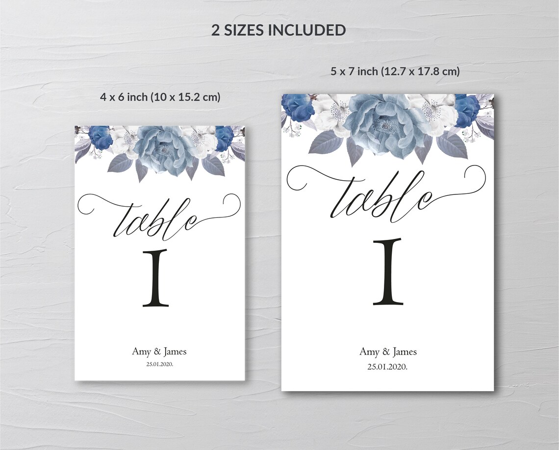 Silver and Blue Rose Table Numbers Wedding Printable Editable - Etsy