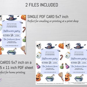 Spooky Halloween Party Invitation Template Editable Pumpkins Skulls ...
