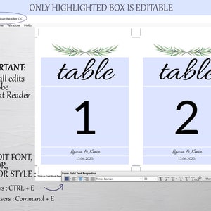Greenery Table Numbers Wedding Printable Editable Wedding Numbers Green ...