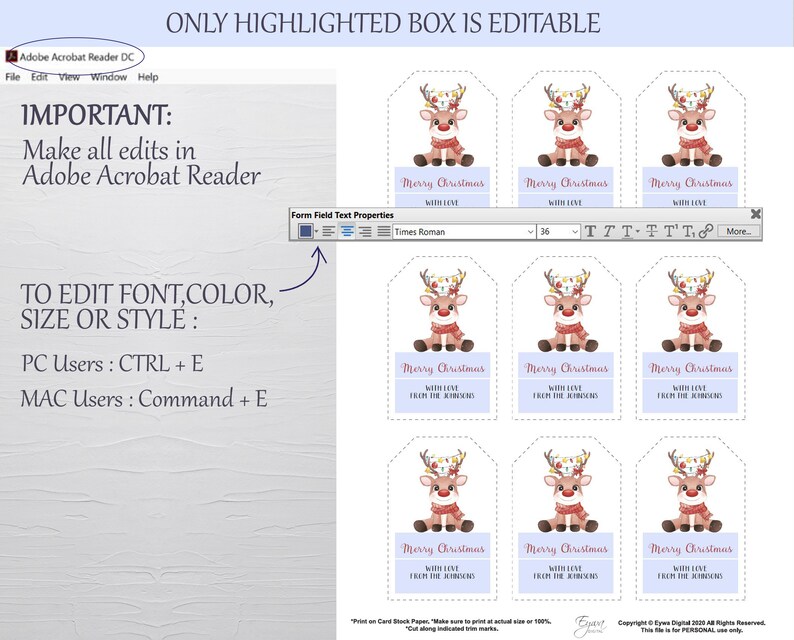 Christmas Gift Tag Template Printable Reindeer Christmas Tags - Etsy