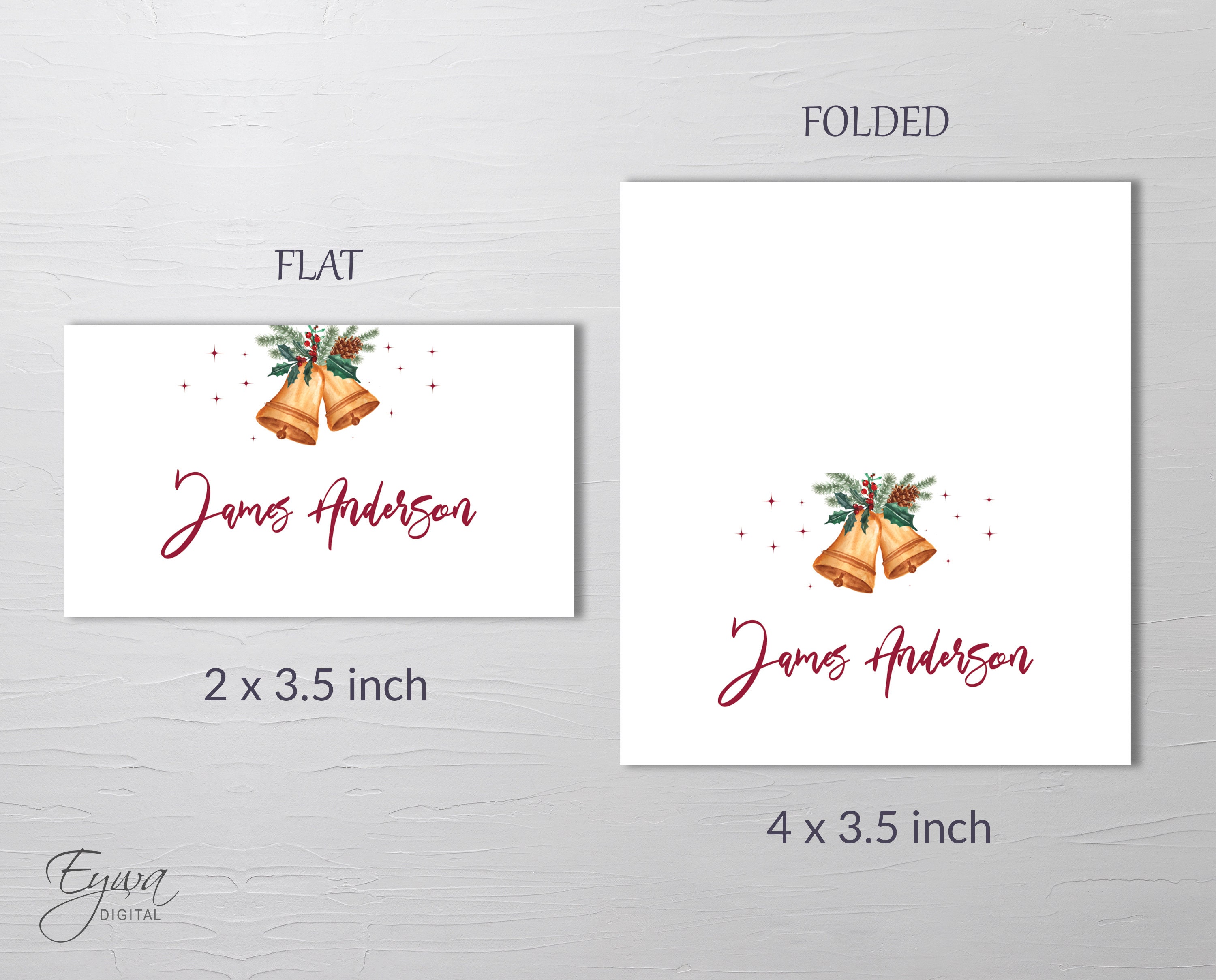 Jingle Bells Christmas Place Card Template Red Christmas Seating Card ...