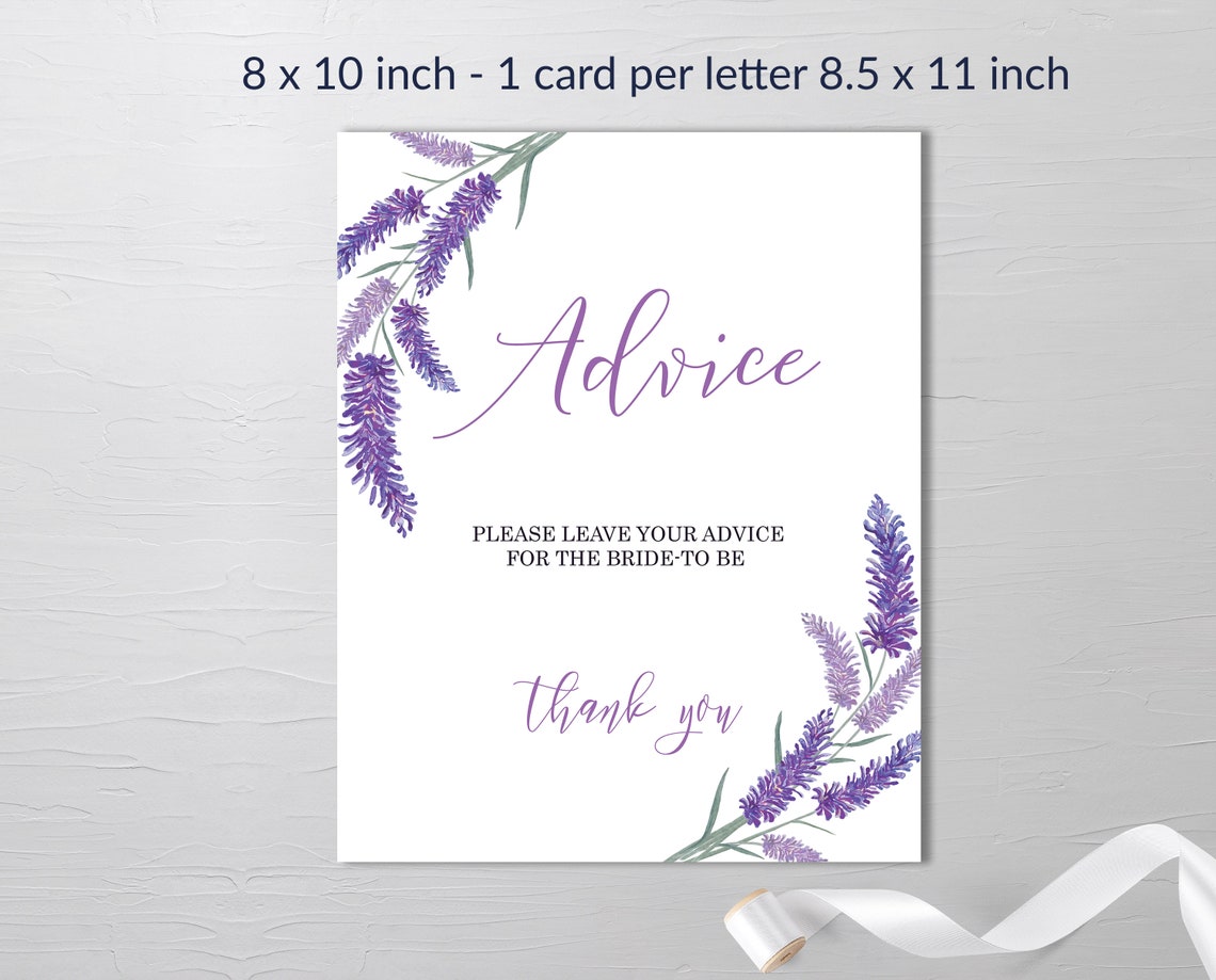 Lavender Advice Sign and Cards Wedding Printable Advice Card | Etsy