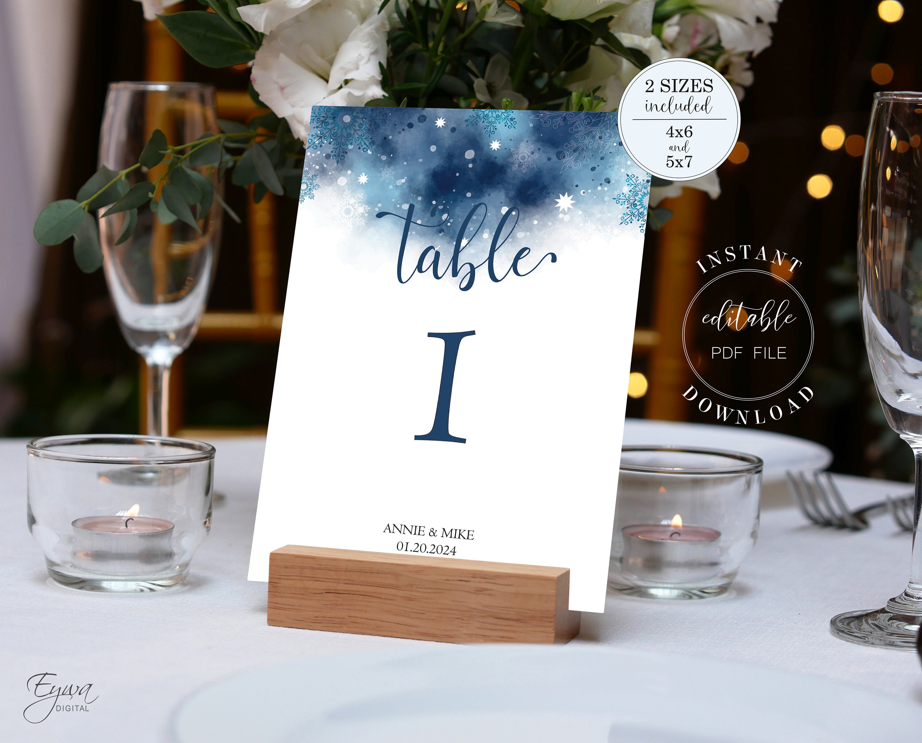 Winter Blue Wedding Table Numbers DIY Table Numbers Blue Wedding Table ...