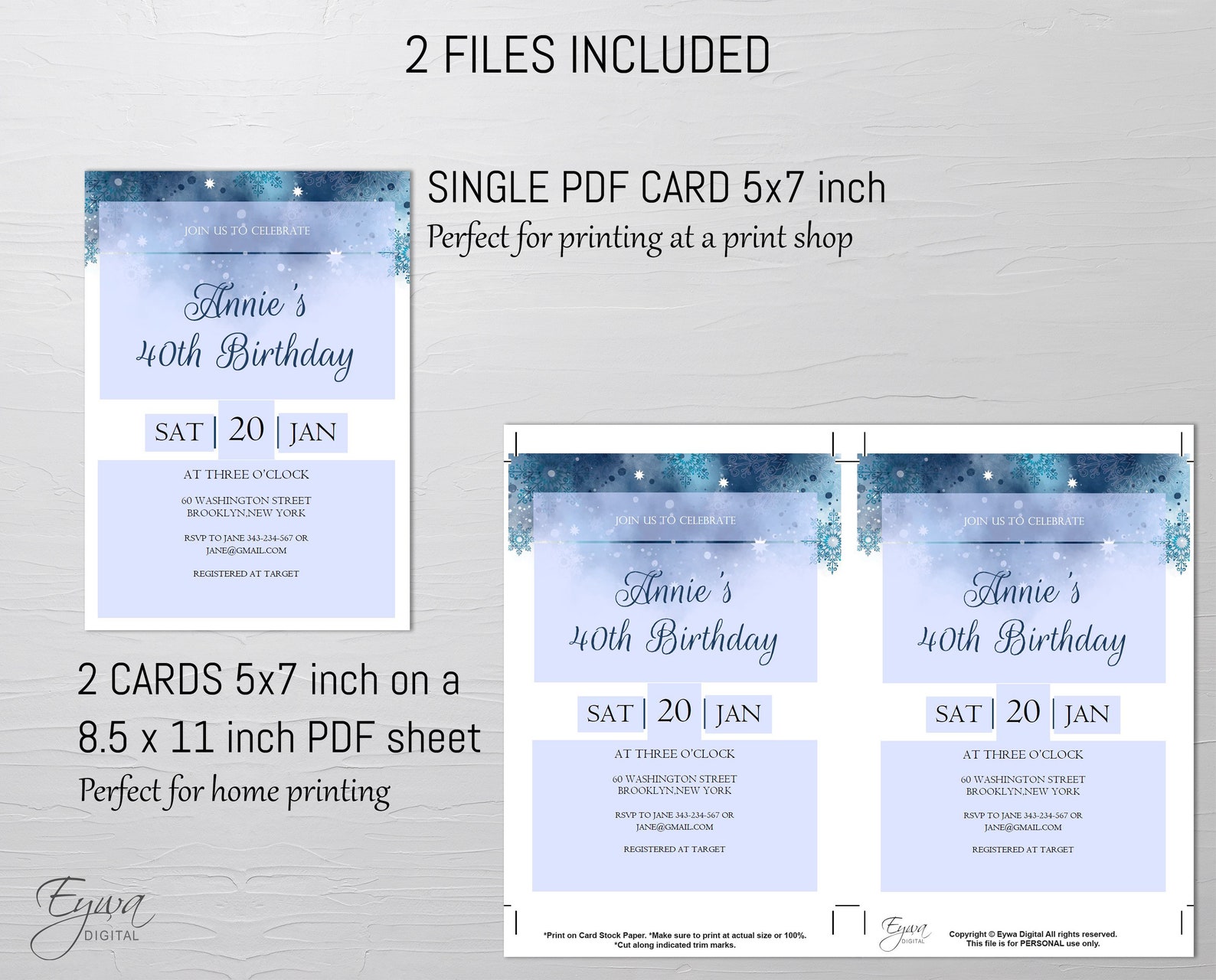 Blue Watercolor Birthday Invitation Template Editable Winter Wonderland ...