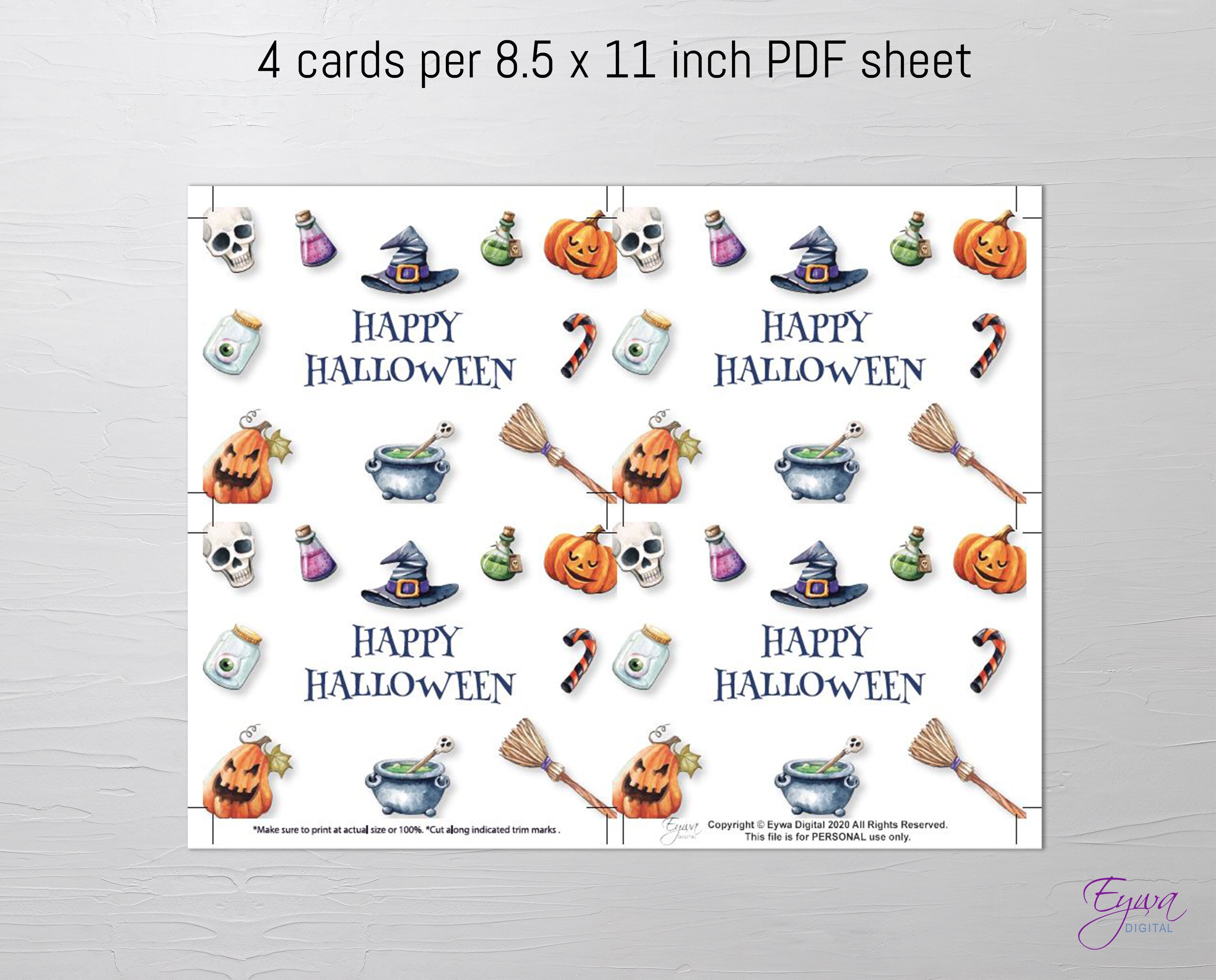 Spooky Halloween Card Printable Pumpkins Skulls Greeting Card - Etsy