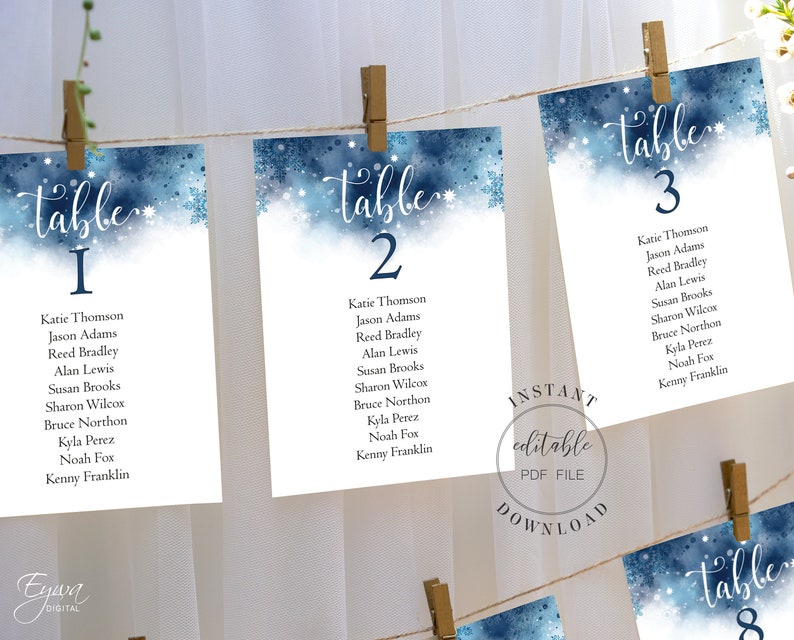 Blue Winter Wedding Guest Book Sign: Snowflake Design (digital Download ...