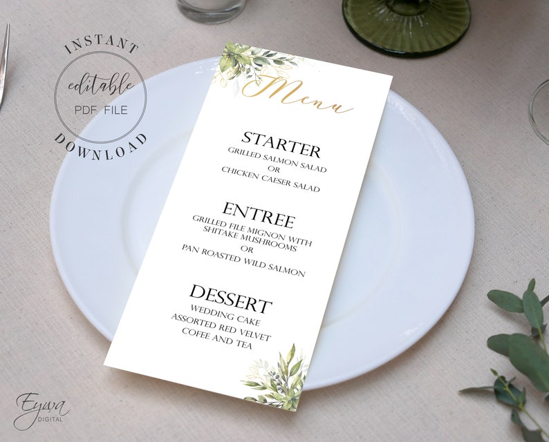 Greenery and Gold Trifold Wedding Program Template Editable - Etsy