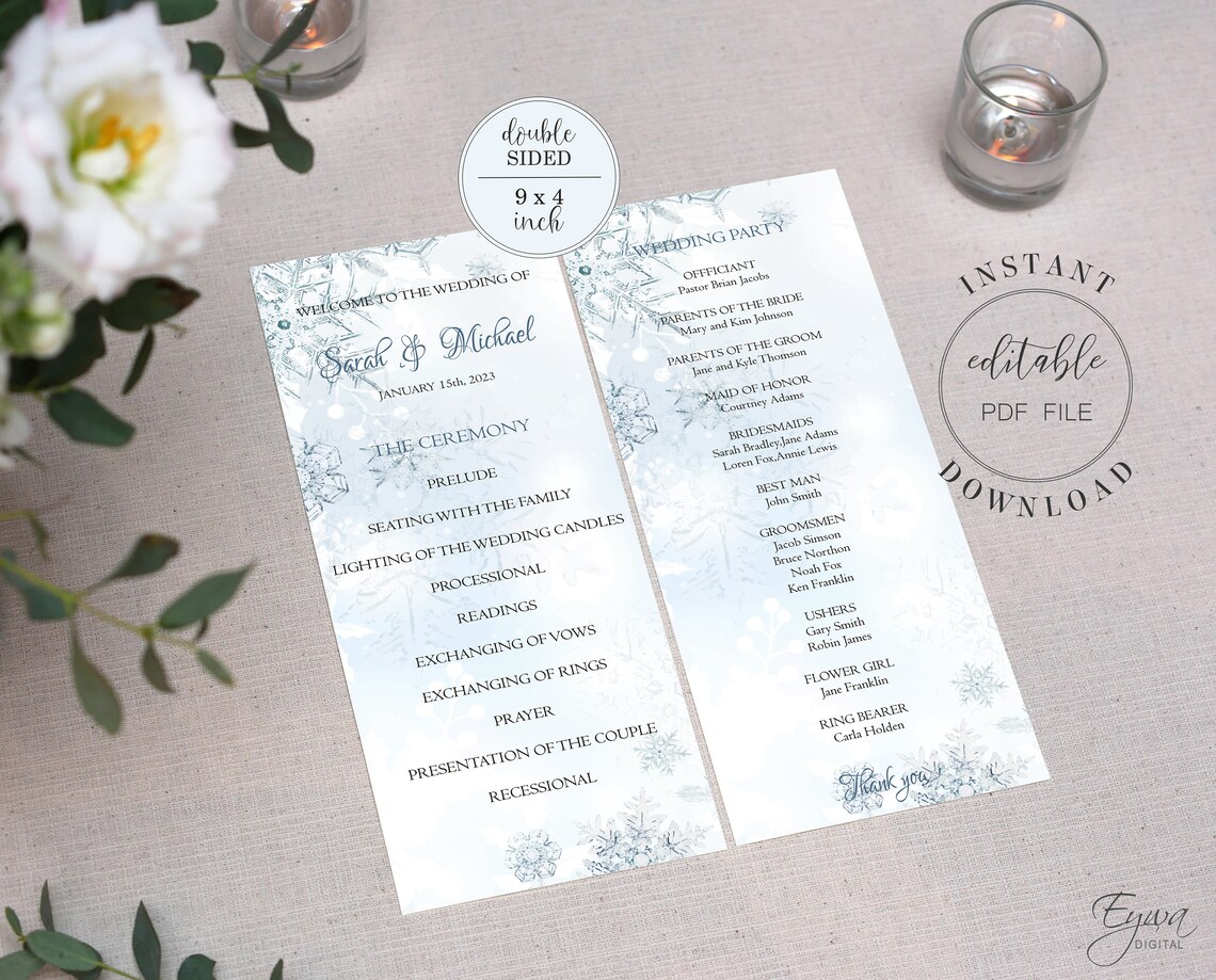 Winter Wonderland Wedding Program Template Editable Wedding - Etsy