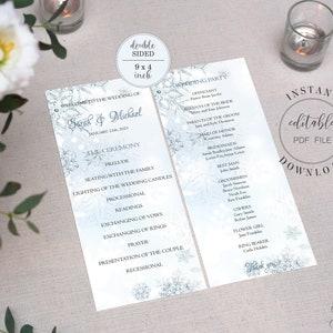 Winter Wonderland Wedding Program Template Editable Wedding Ceremony Program Double Sided With ...