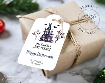 Haunted House Printable Halloween Gift Tag Favor Instant - Etsy