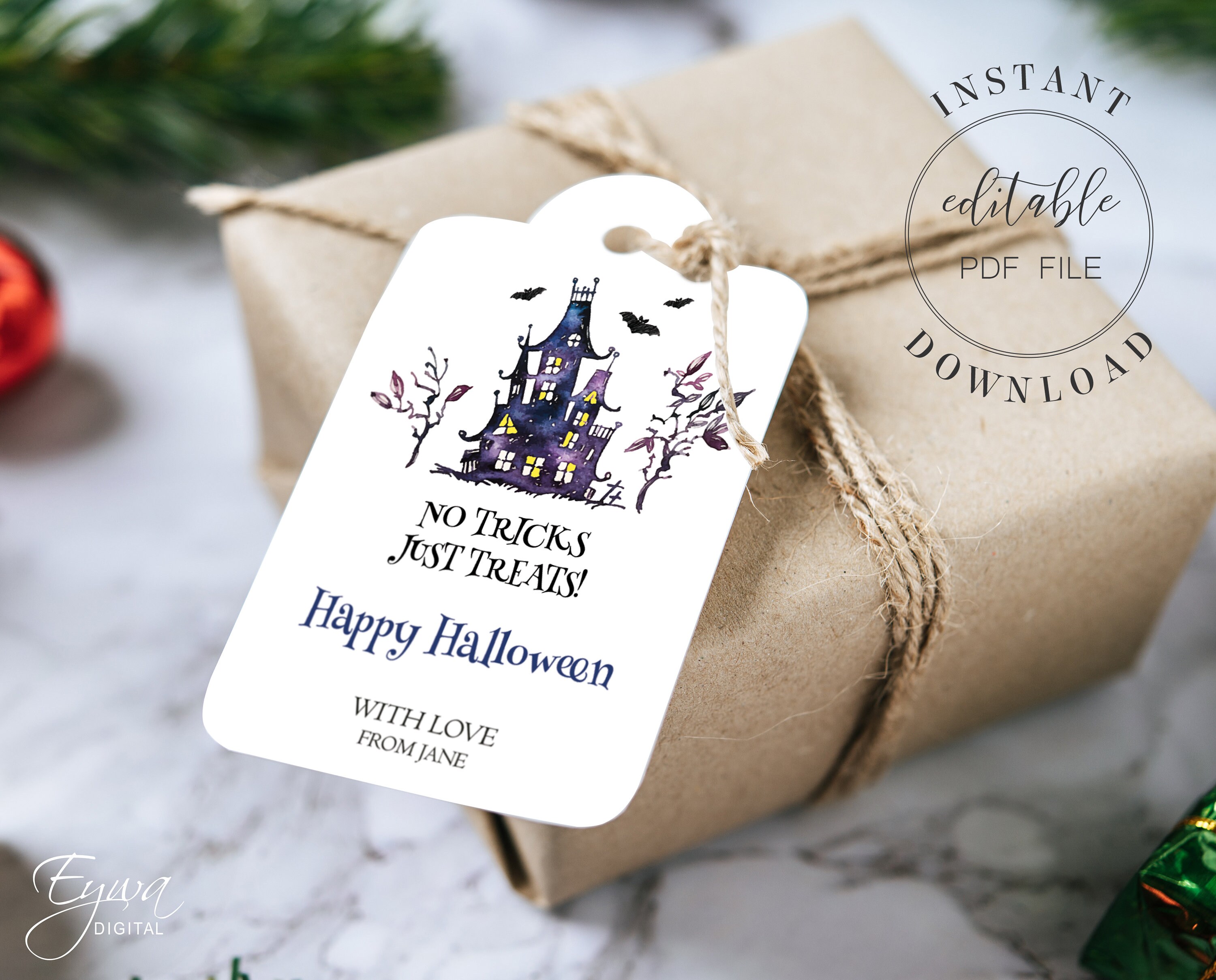 Haunted House Gift Tag Template Trick or Treat Favor Tag - Etsy