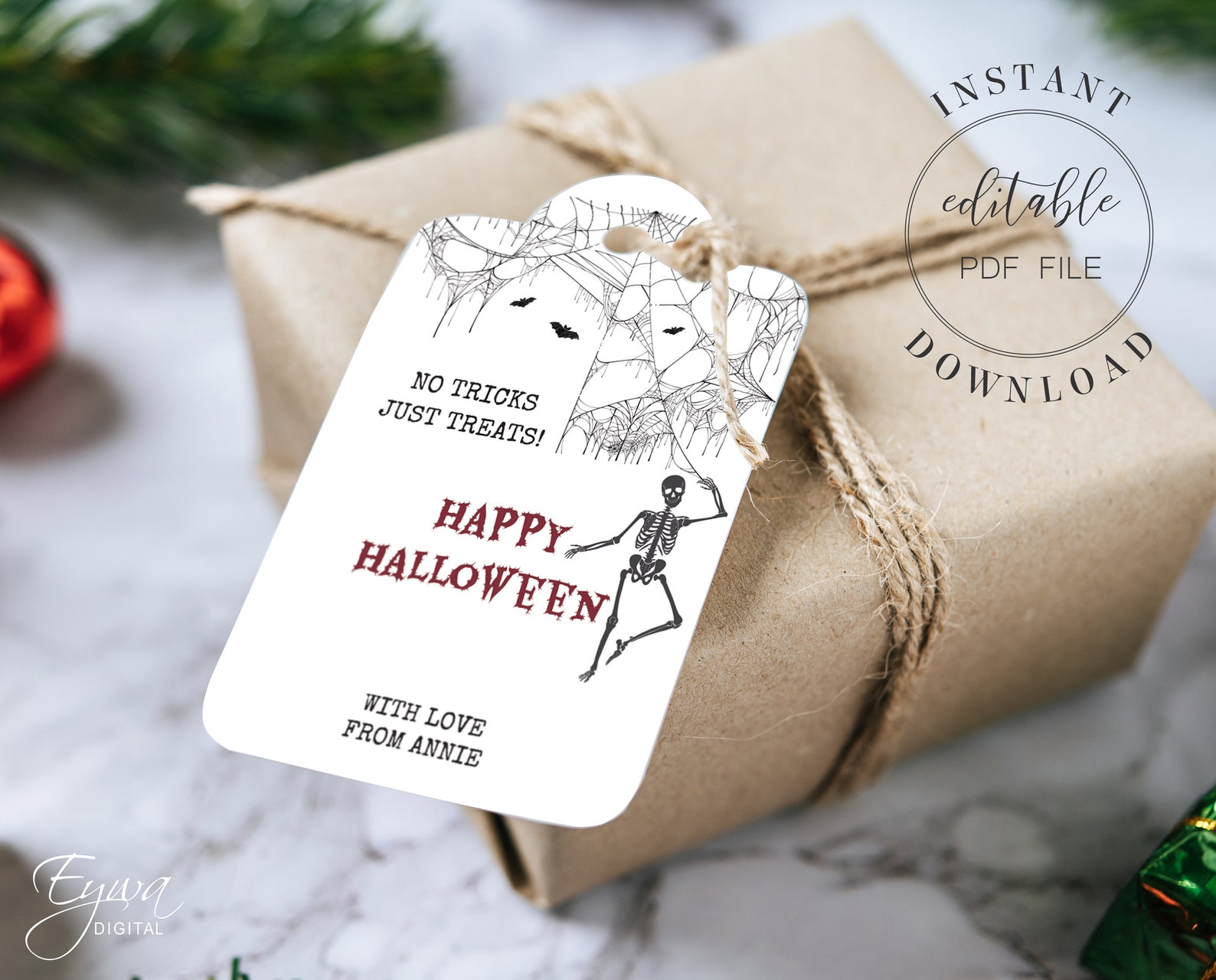 Skeleton Gift Tag Template Trick or Treat Favor Tag Printable Halloween Spider Web Present Tags ...