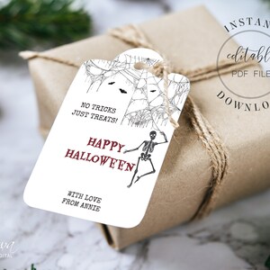 Skeleton Gift Tag Template Trick or Treat Favor Tag Printable Halloween ...