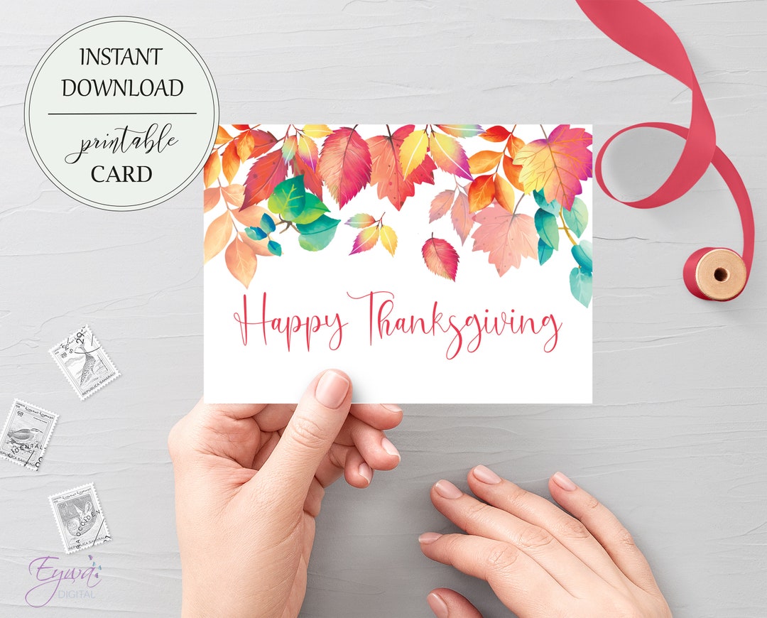 Autumn Leaves Thanksgiving Card: Printable Fall Greeting (digital ...