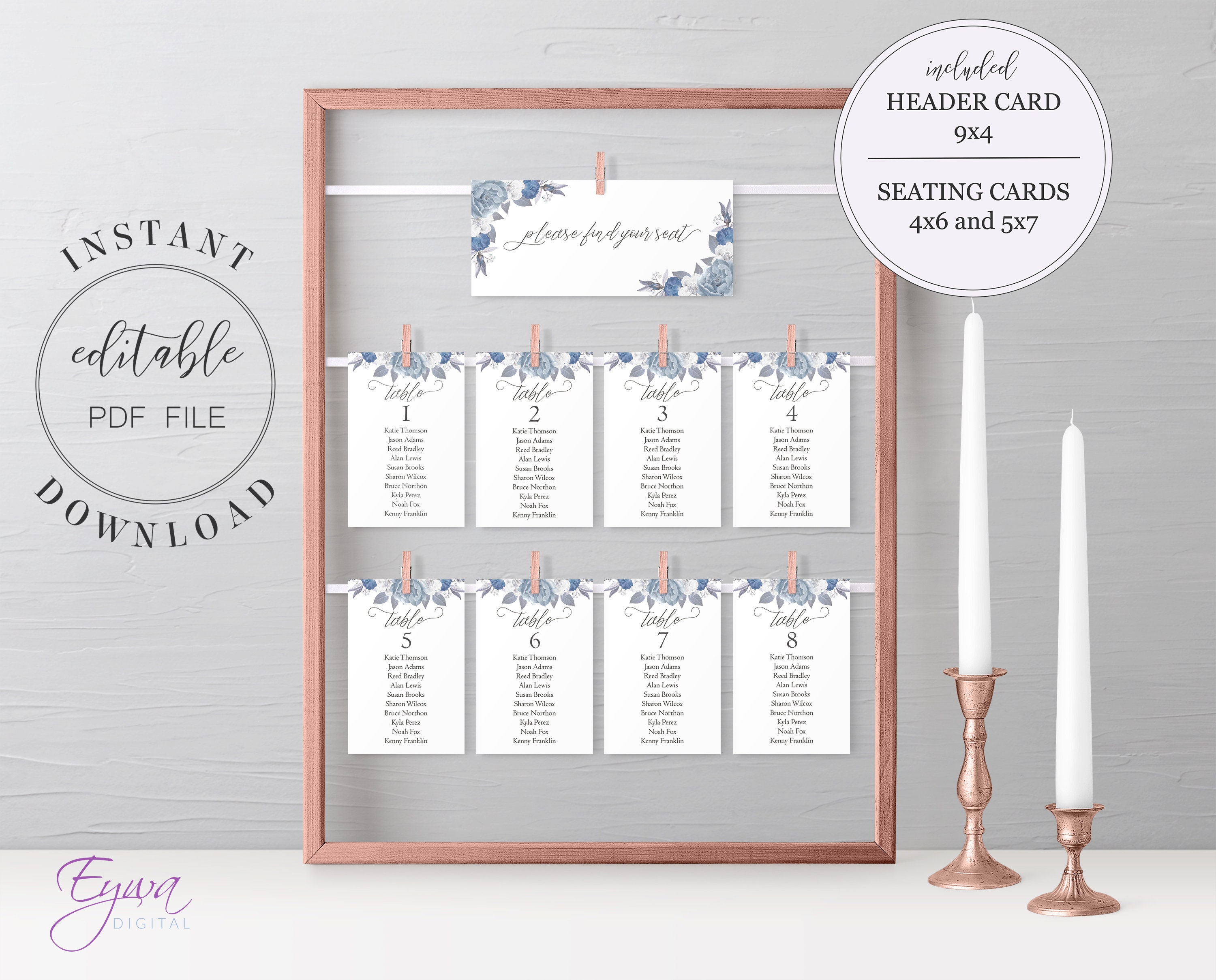 Silver and Blue Rose Wedding Menu Template Editable Dinner - Etsy