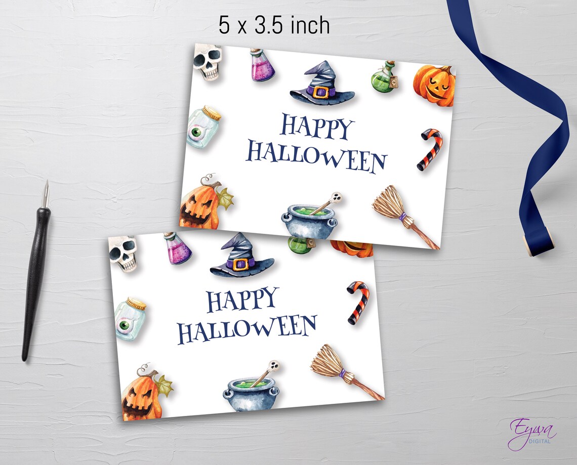Spooky Halloween Card Printable Pumpkins Skulls Greeting Card - Etsy