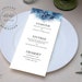 Blue Watercolor Wedding Menu Template Editable Winter Dinner Menu ...