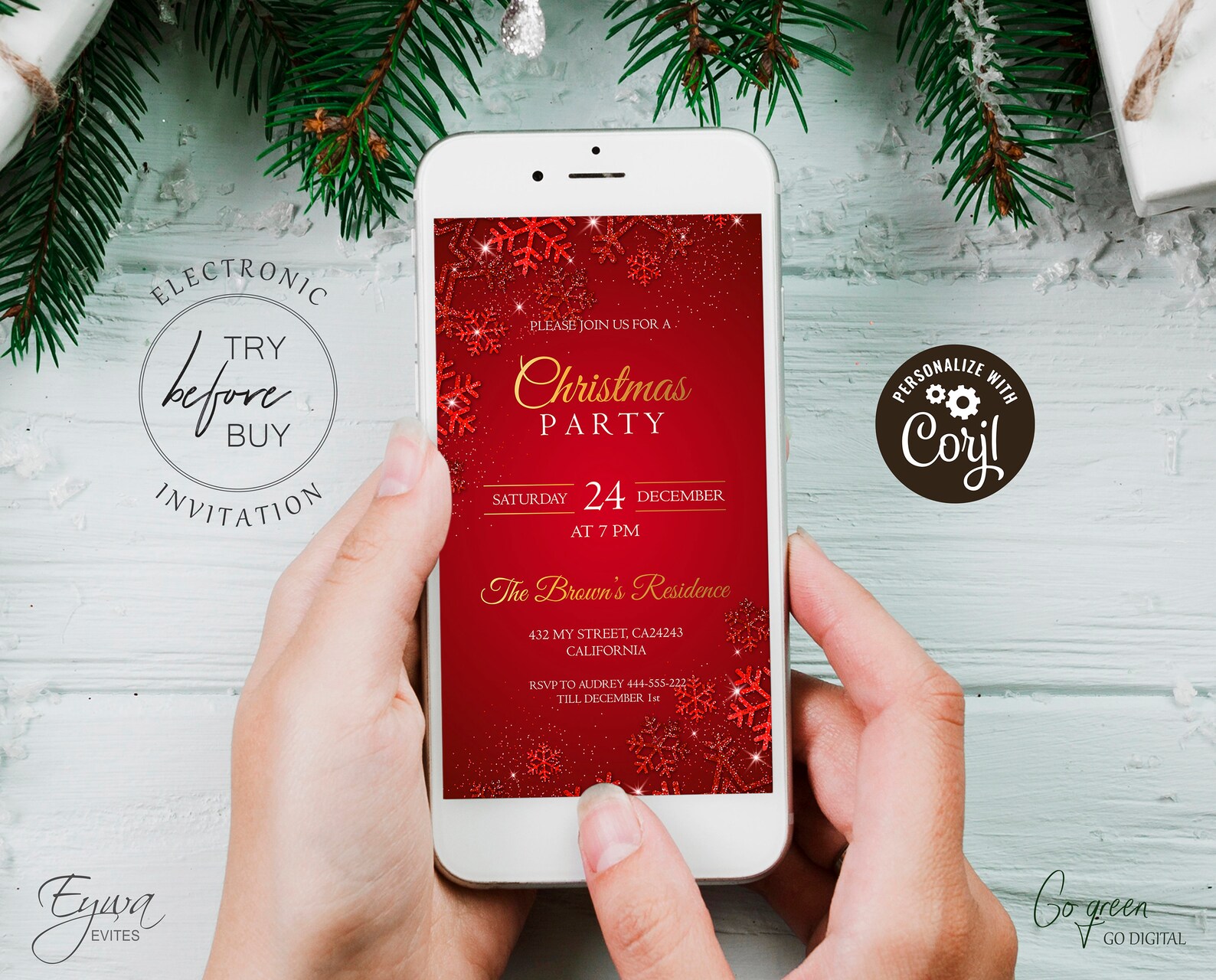 Red Christmas Invitation Template Christmas Party Invite With - Etsy