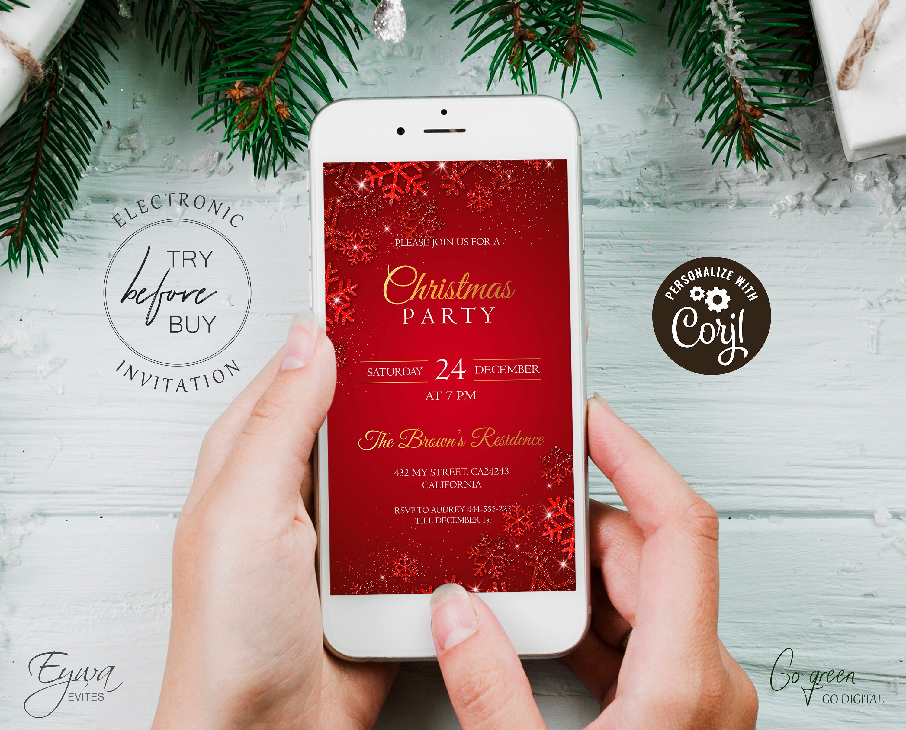 Red Christmas Invitation Template Christmas Party Invite With ...