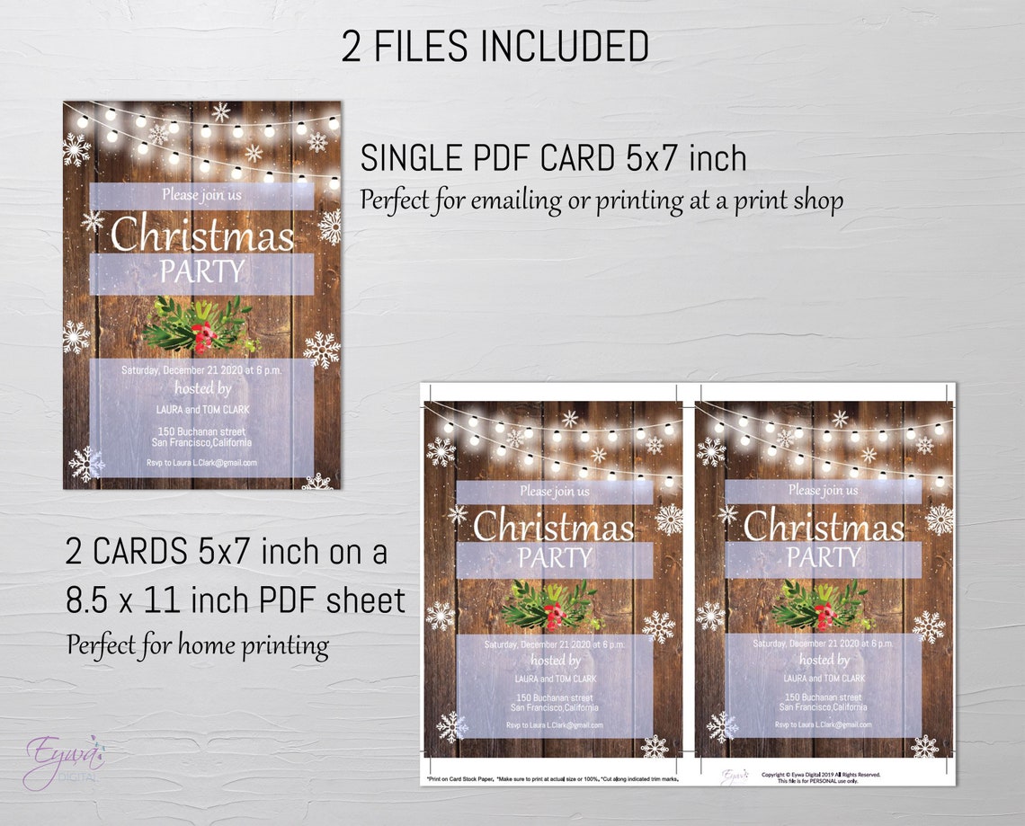 Rustic Christmas Party Invitation Template Editable Sparkly - Etsy