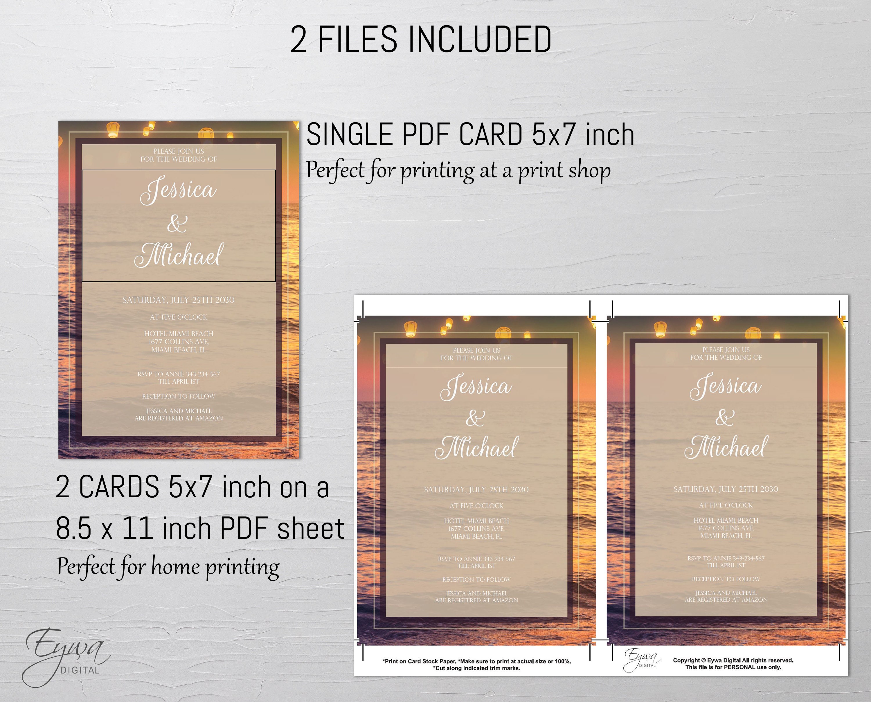 Sunset Beach Wedding Invitation Template: Editable Destination Invite ...